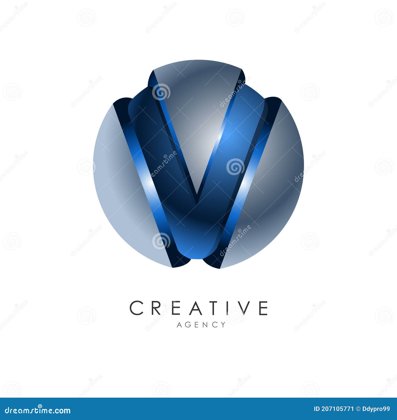 Initial Letter V Logo Template Colored Blue Grey Circle 3d Design for ...