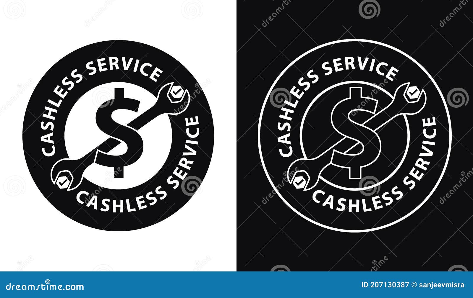 Cashless Service Stamp with Dollar Symbol and Spanner, Free Service ...