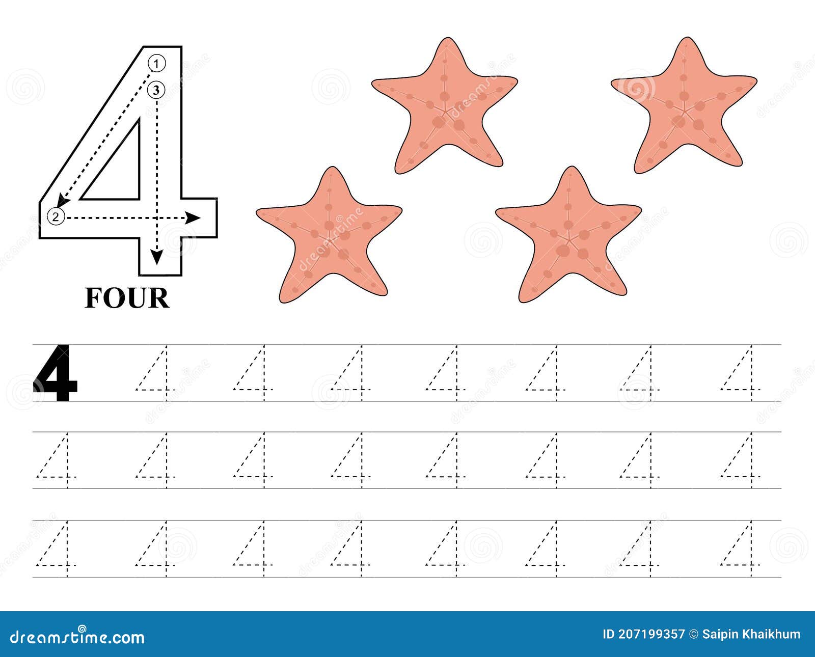 Educational Worksheet for Practice Writing Number4.Learning Number 4 ...