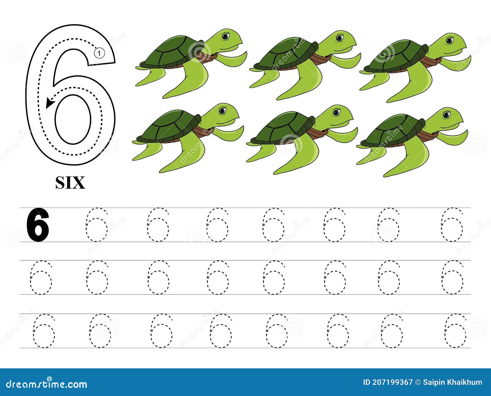 Worksheet for Practice Writing Number6.Learning Number 6 with Cute ...