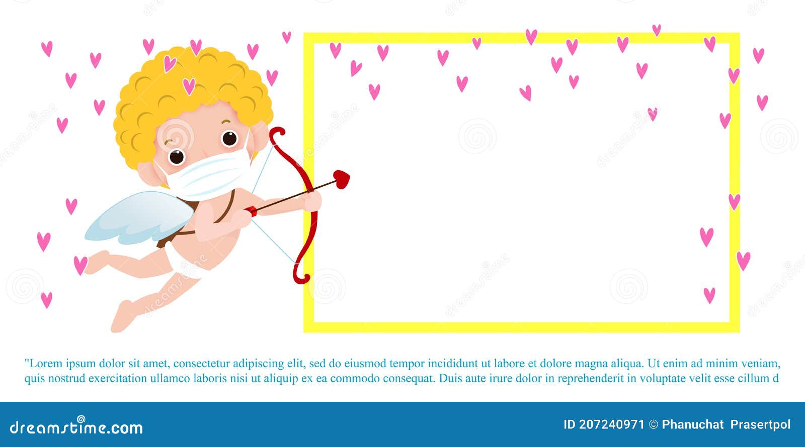 Happy Valentines Day Greeting Card with Cute Cupid Wearing Face Mask To ...