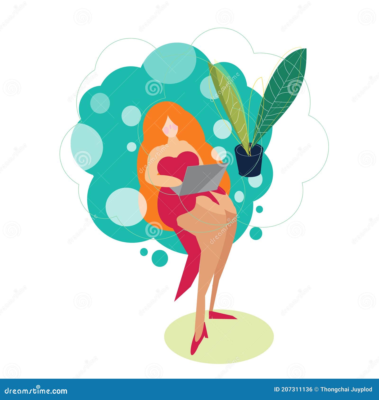 Lady& computer stock vector. Illustration of education - 207311136