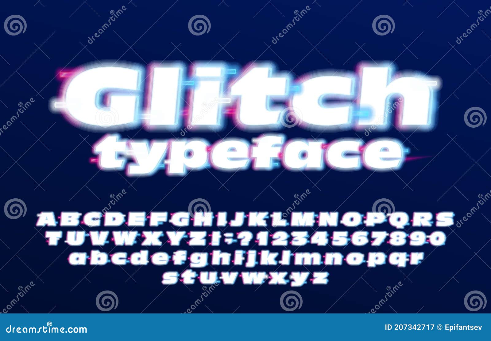 Glitch Alphabet. Font With Distortion Effect. Cartoon Vector ...
