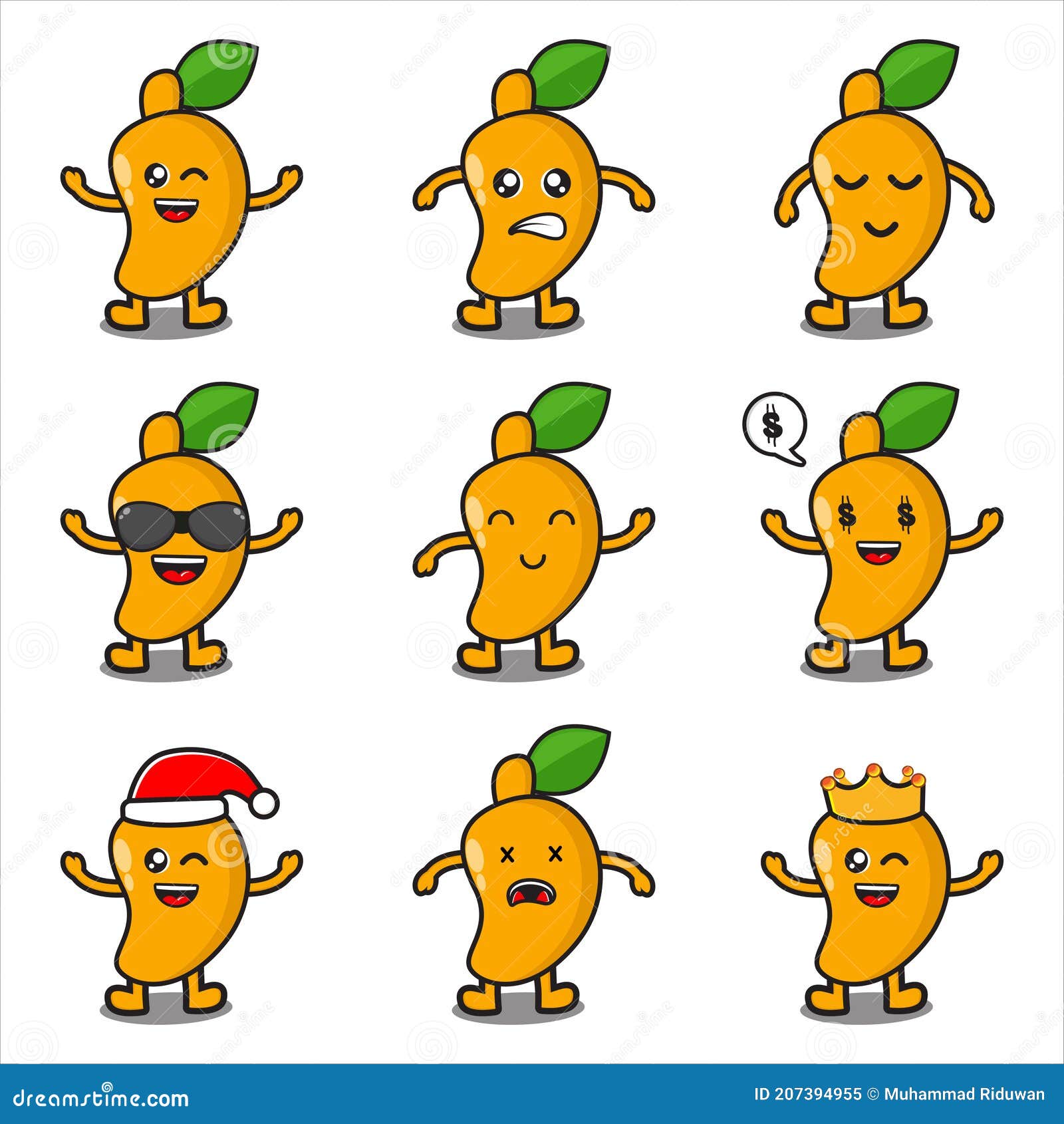 Collection of Cute Vector Mango Mascots Stock Vector - Illustration of ...