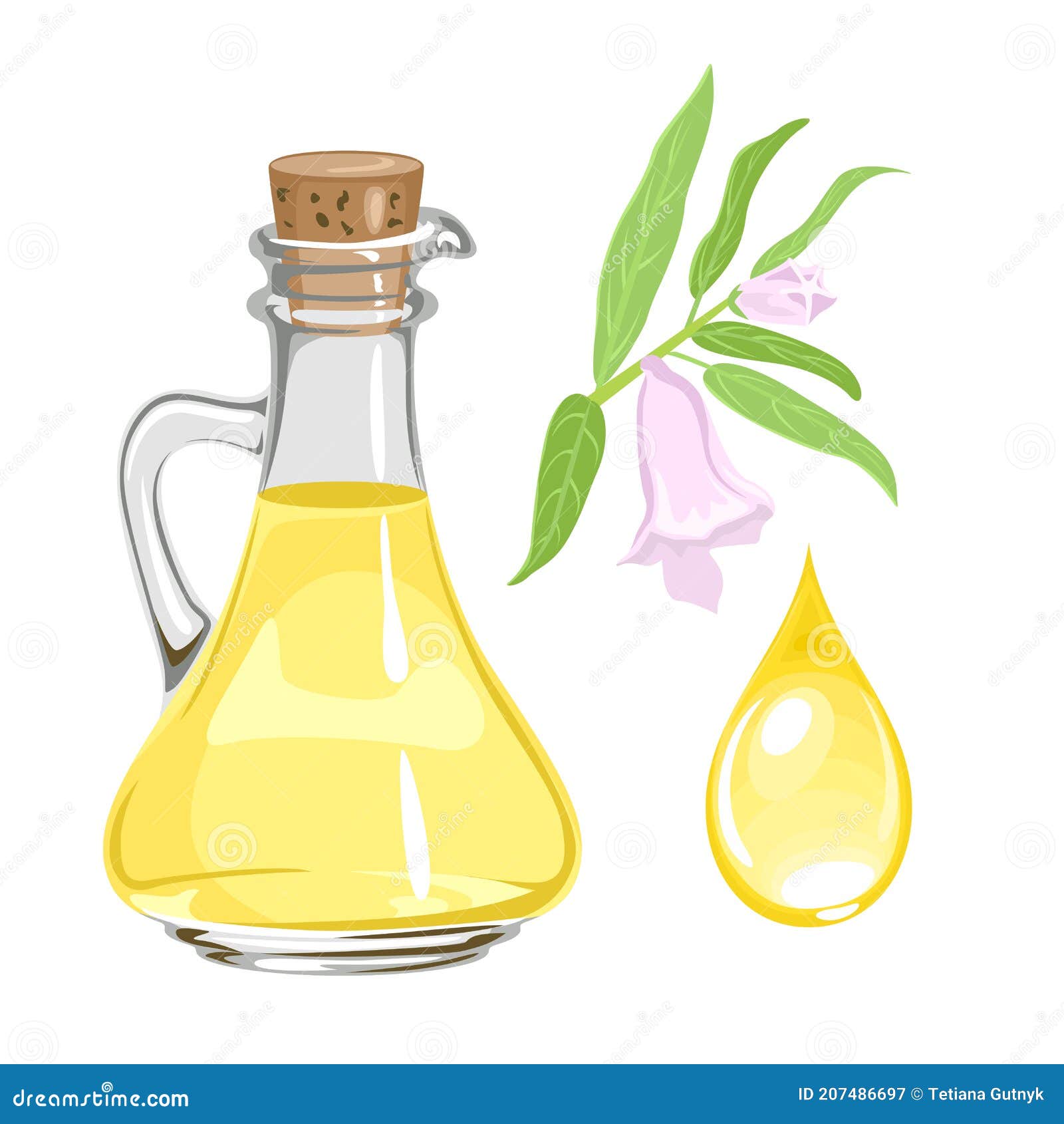 Sesame Oil in a Glass Bottle, Drop and Flowering Plant Stock Vector ...