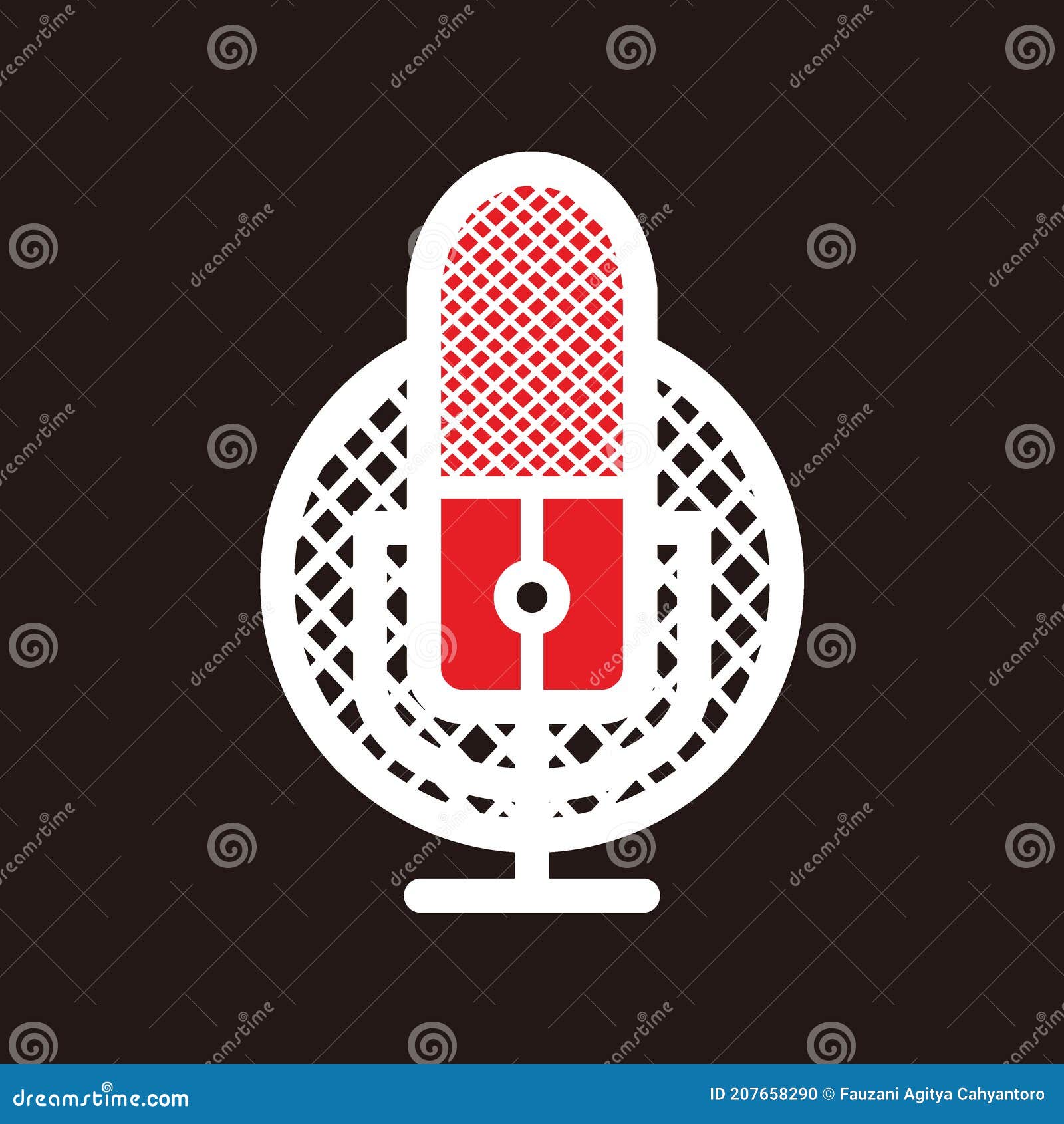Red and White Podcast Microphone with Filter Pitch Sign for Broadcast ...