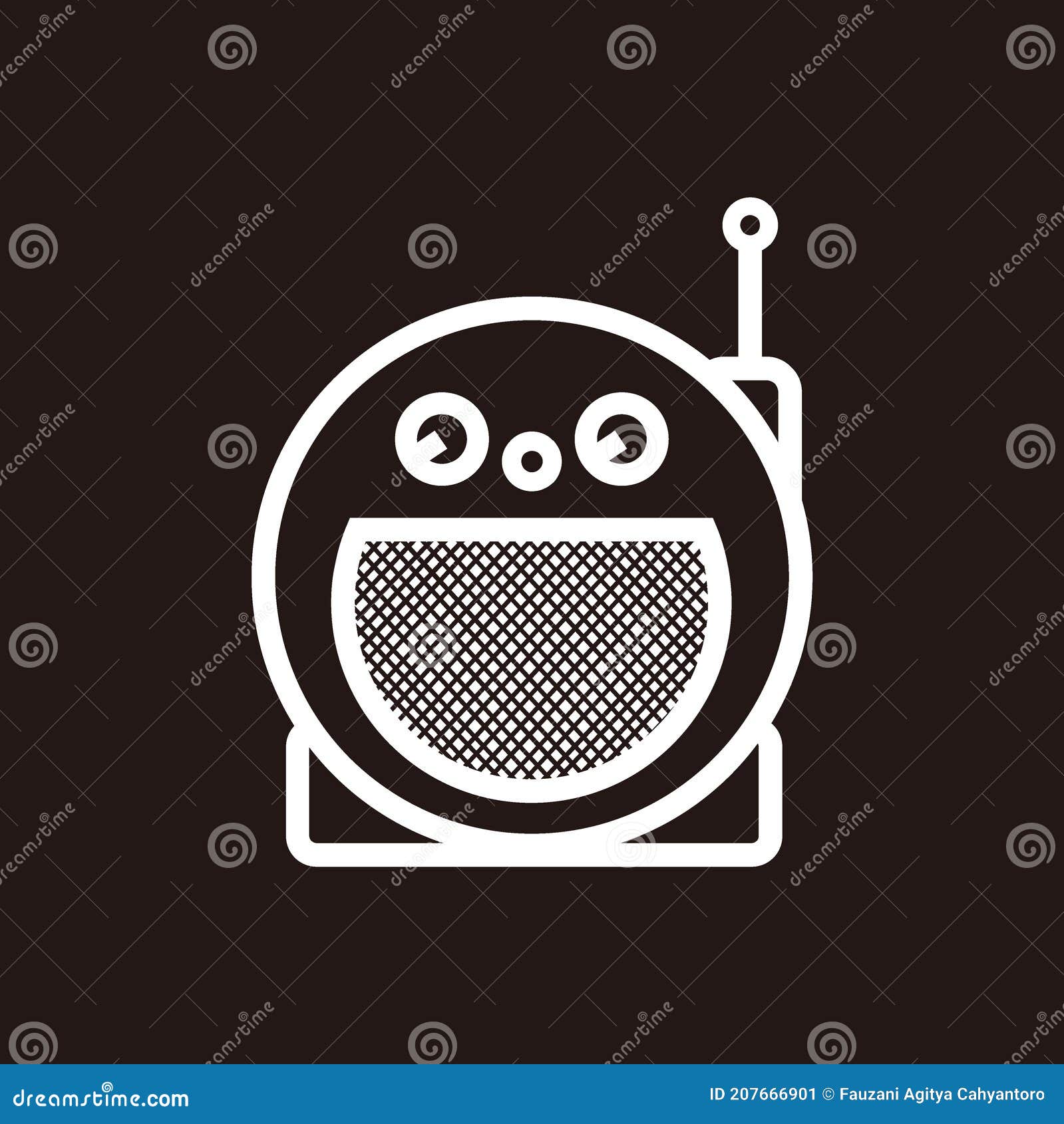 Silhouette of Classic Circle Portable Radio - Black and White Vintage ...