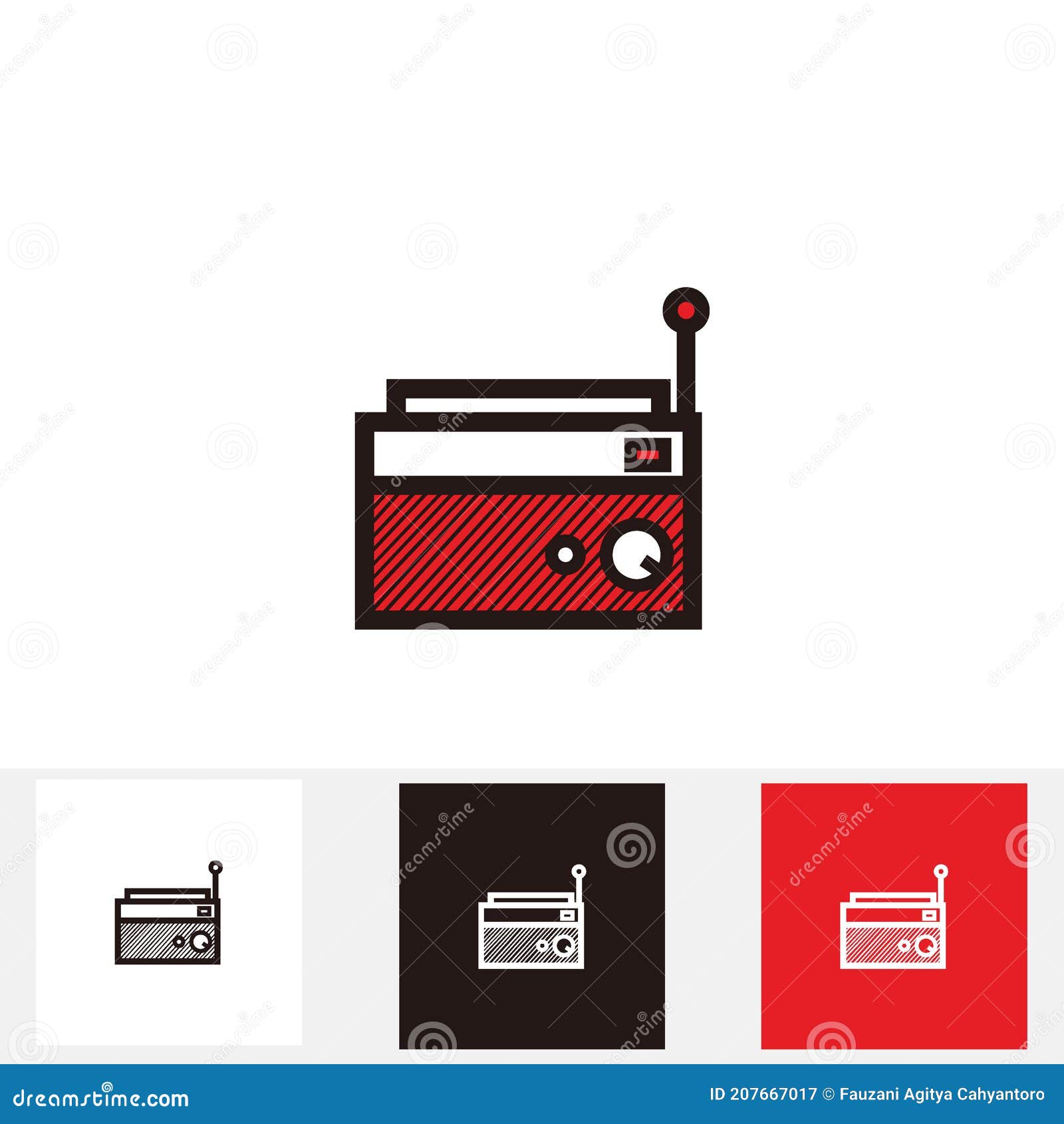 Red Classic Square Radio Style with Antenna - Silhouette Vintage Square ...