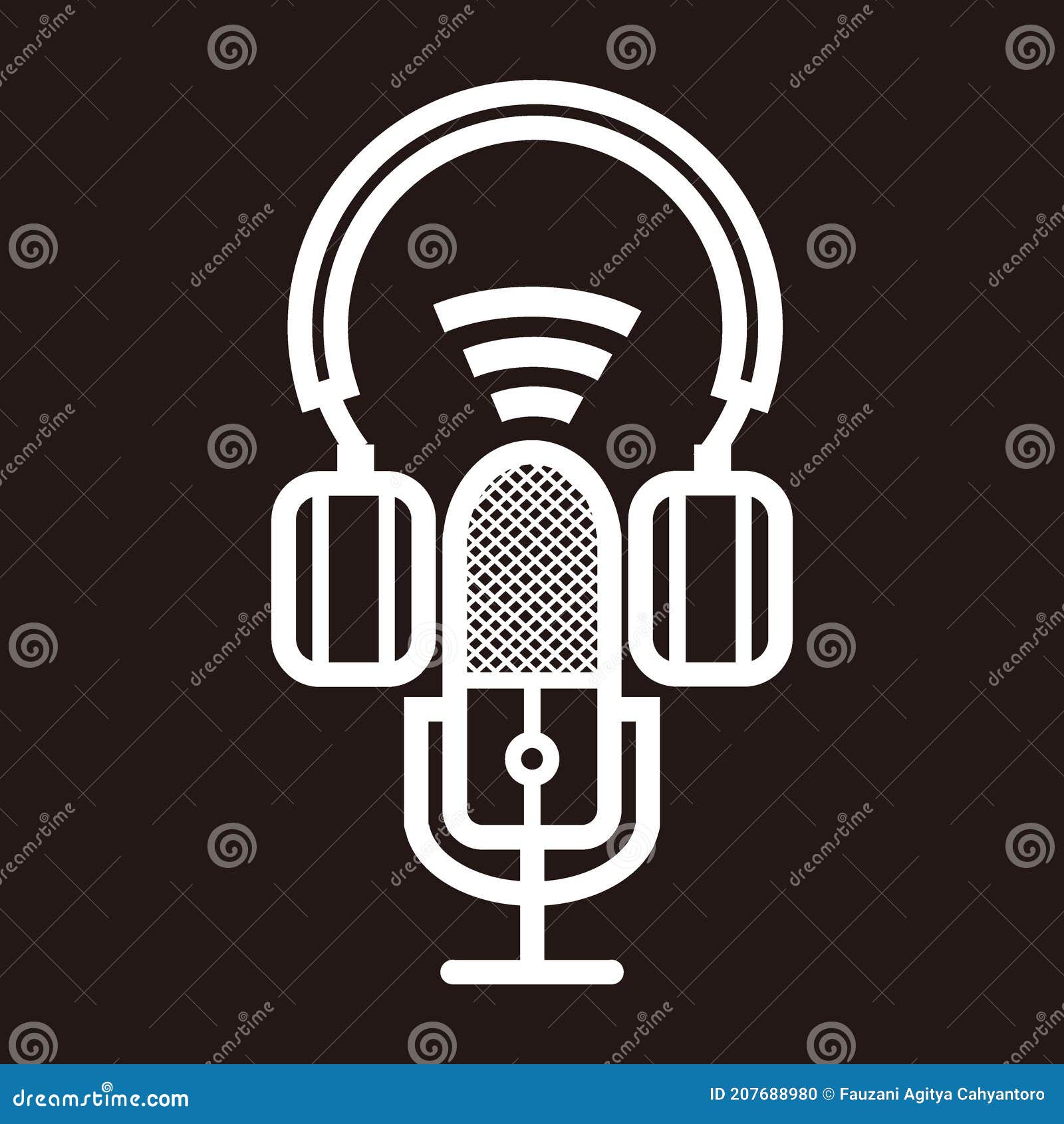 Silhouette of Podcast Microphone and Headset with Connections or Signal ...