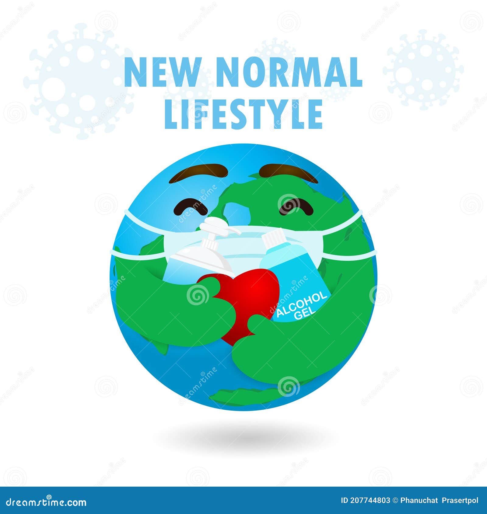 New Normal Lifestyle Concept, Cute Cartoon Globe Wearing Wearing Face ...