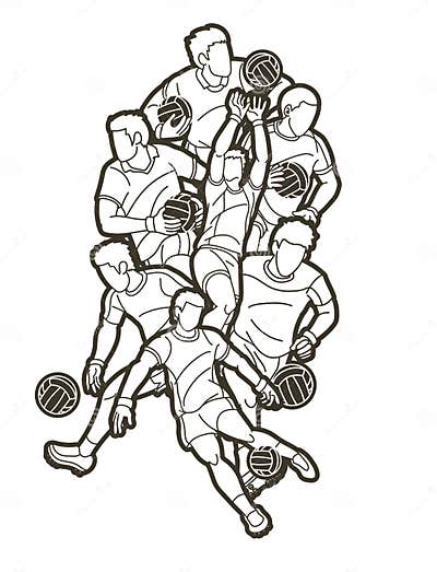 Group of Gaelic Football Men Players Action Cartoon Graphic Vector ...