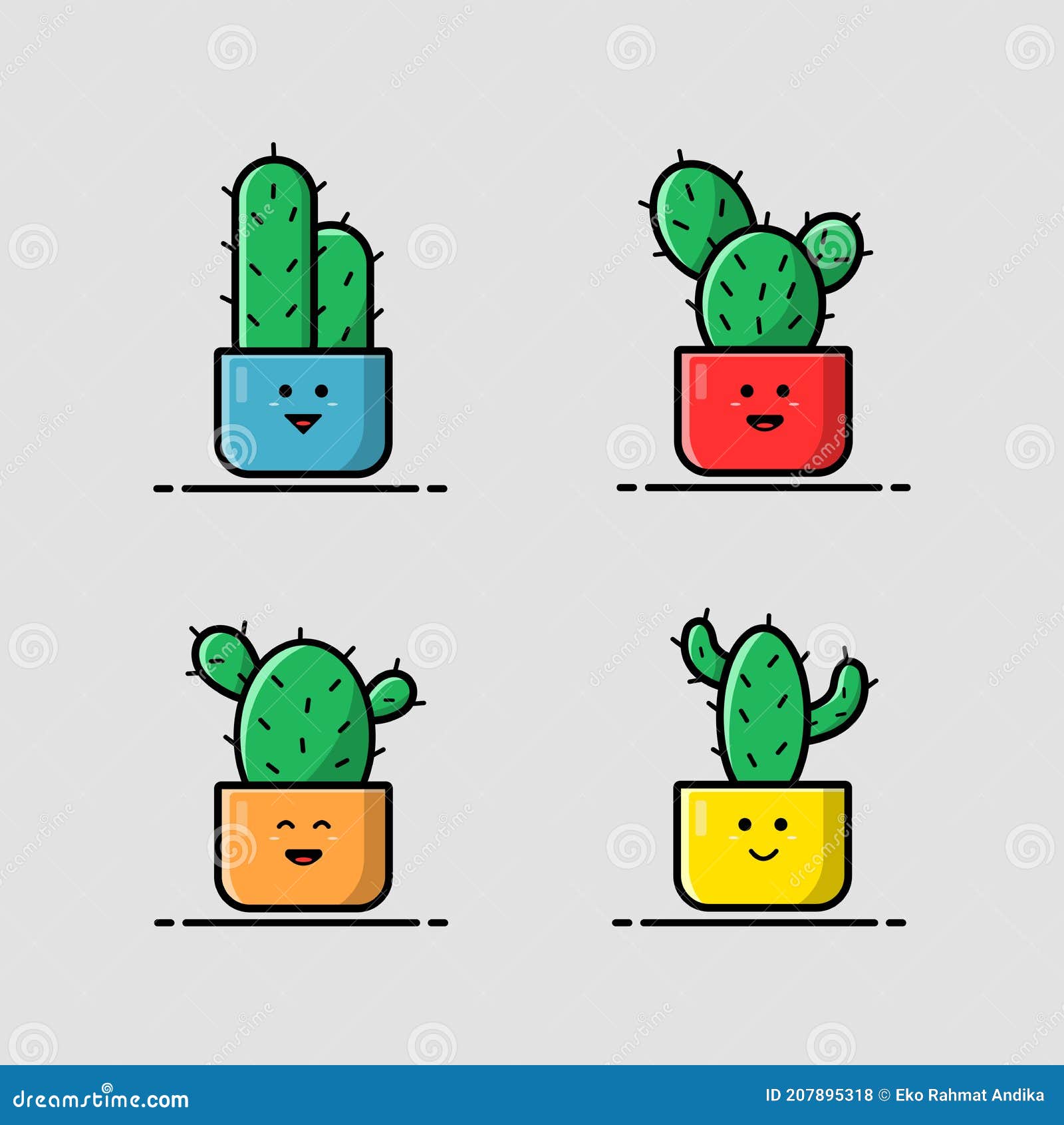 Vector icon of cute cactus stock vector. Illustration of green - 207895318
