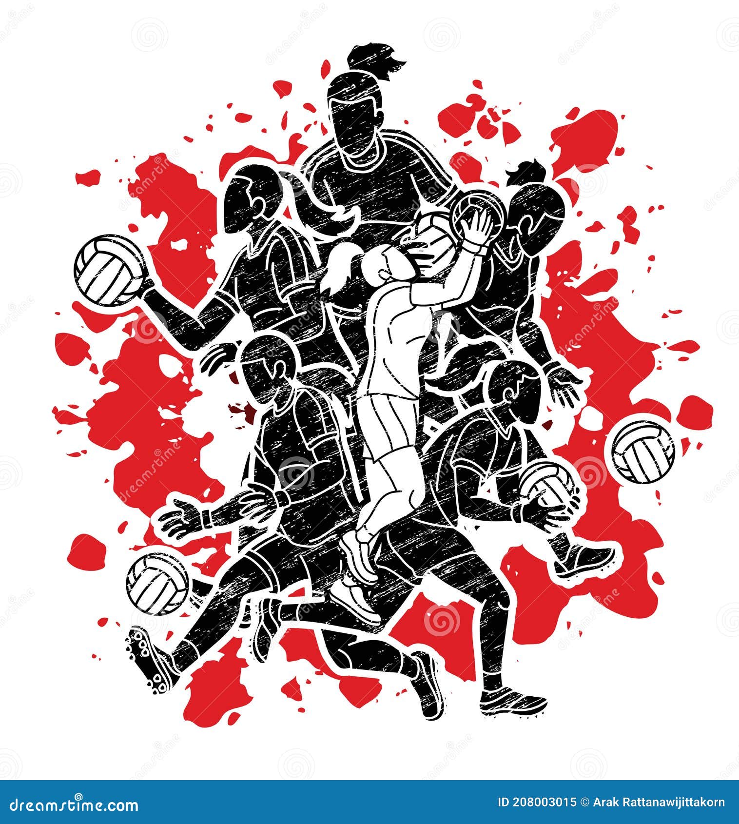 Group of Gaelic Football Women Players Action Cartoon Graphic Vector ...