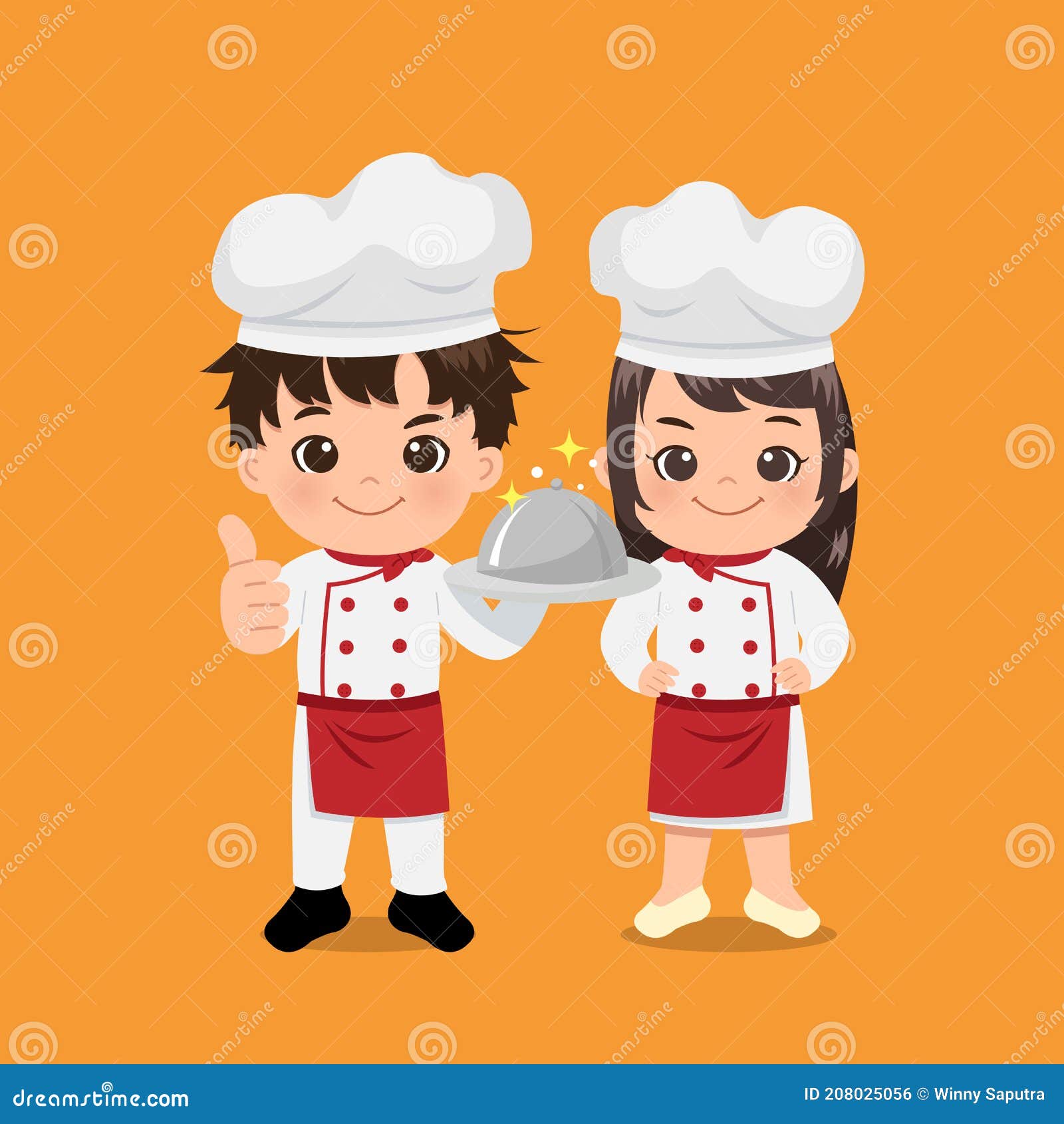 Cute Boy and Girl Chef Standing with Confident Look. Asian Wearing ...