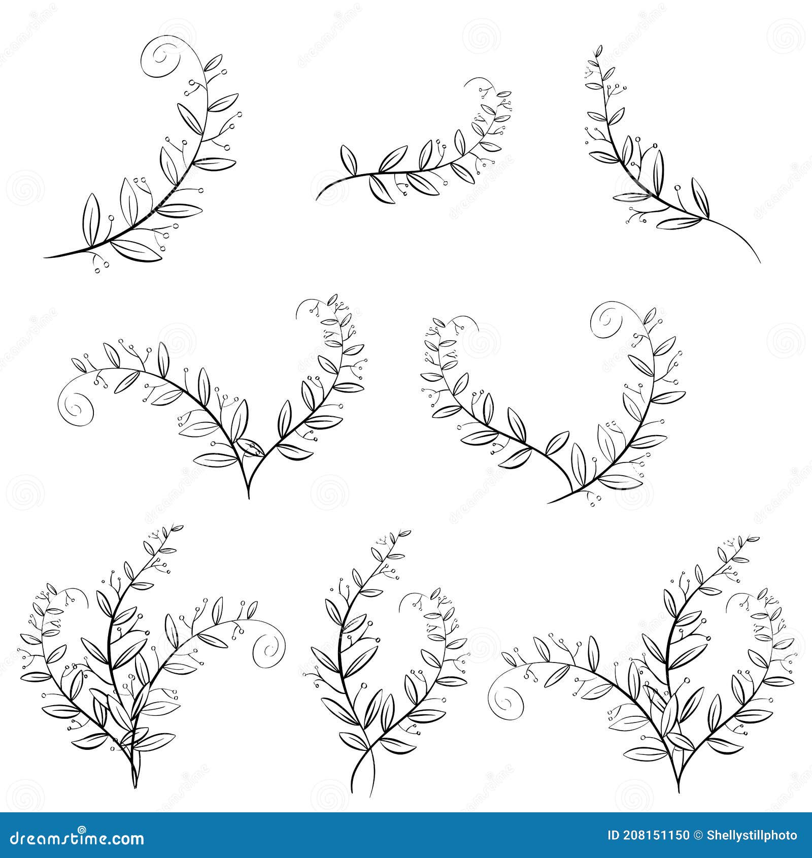 Hand Drawn Floral Leaf Decoration Collection Stock Vector ...