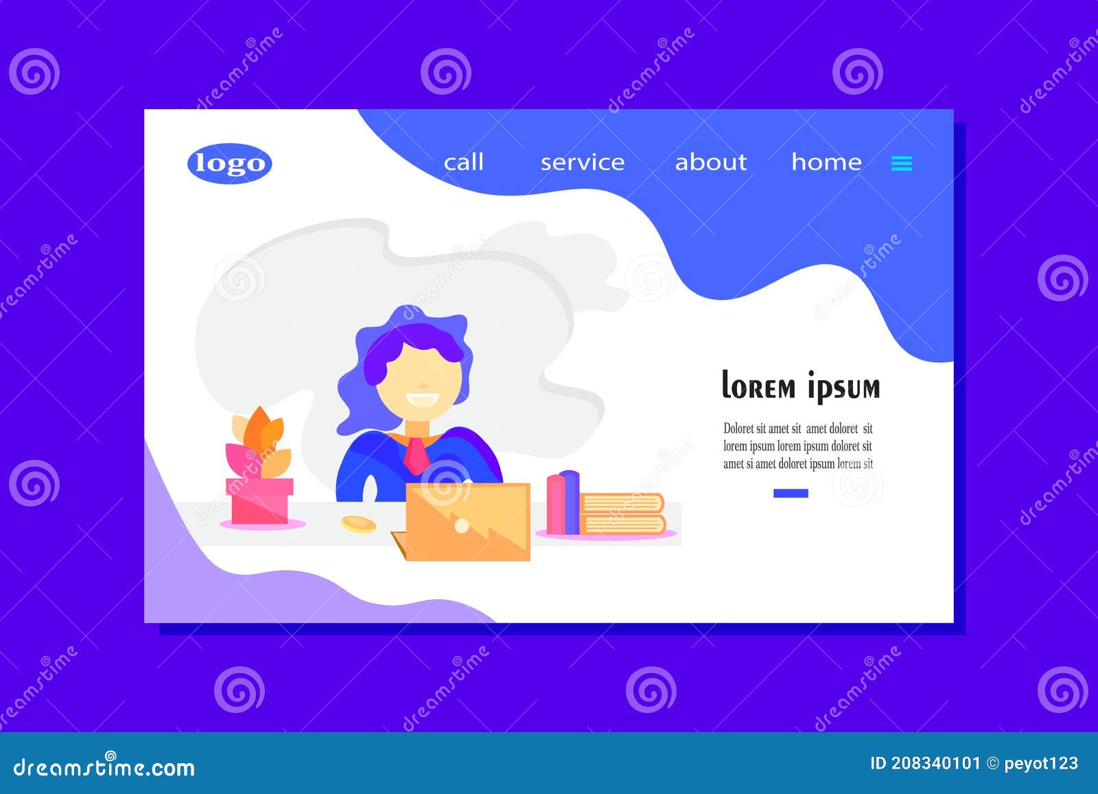 Landing Page of Receptionist in the Desktop Stock Vector - Illustration ...