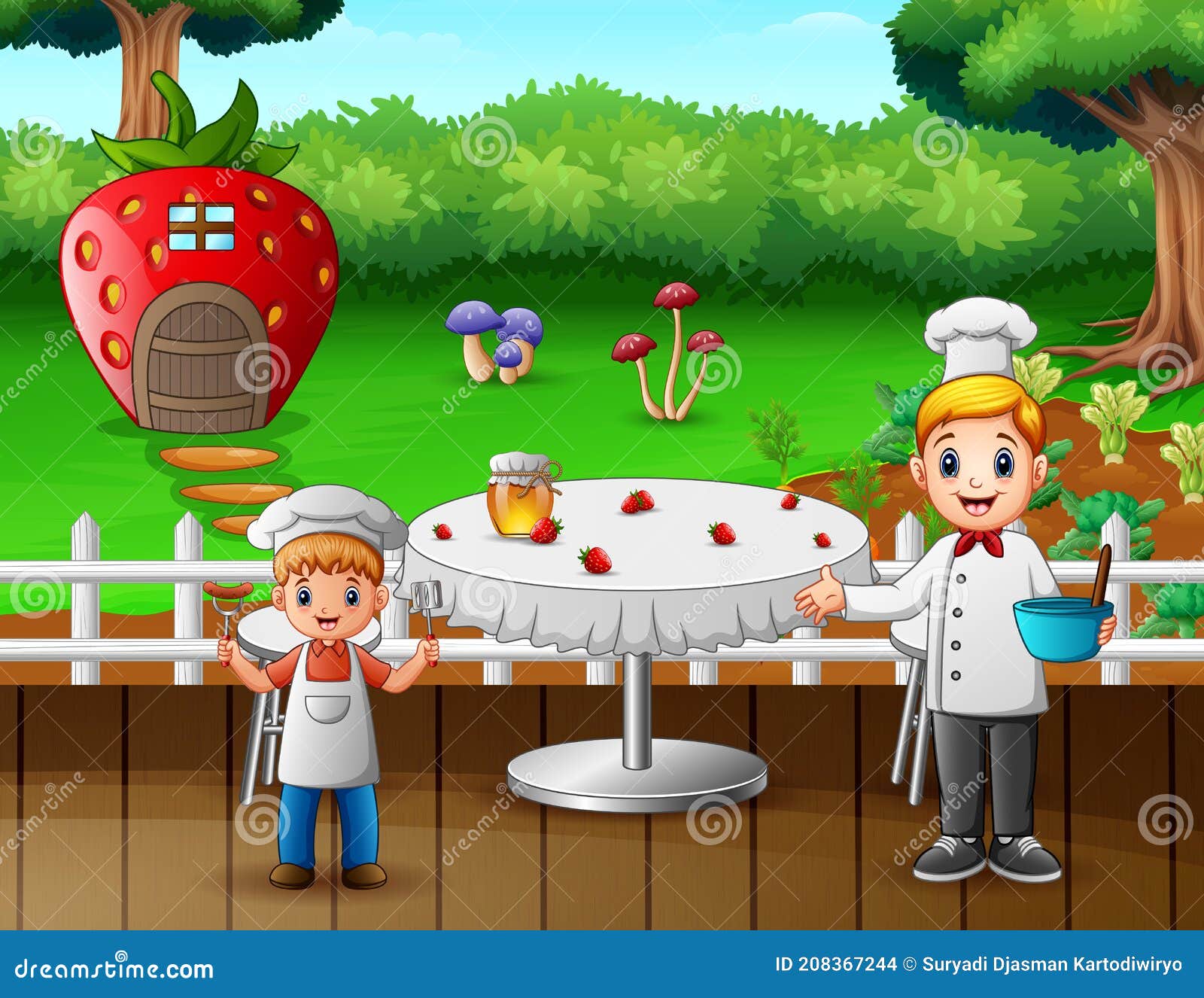 Cartoon the Restaurant Table with Two Chefs Stock Illustration ...