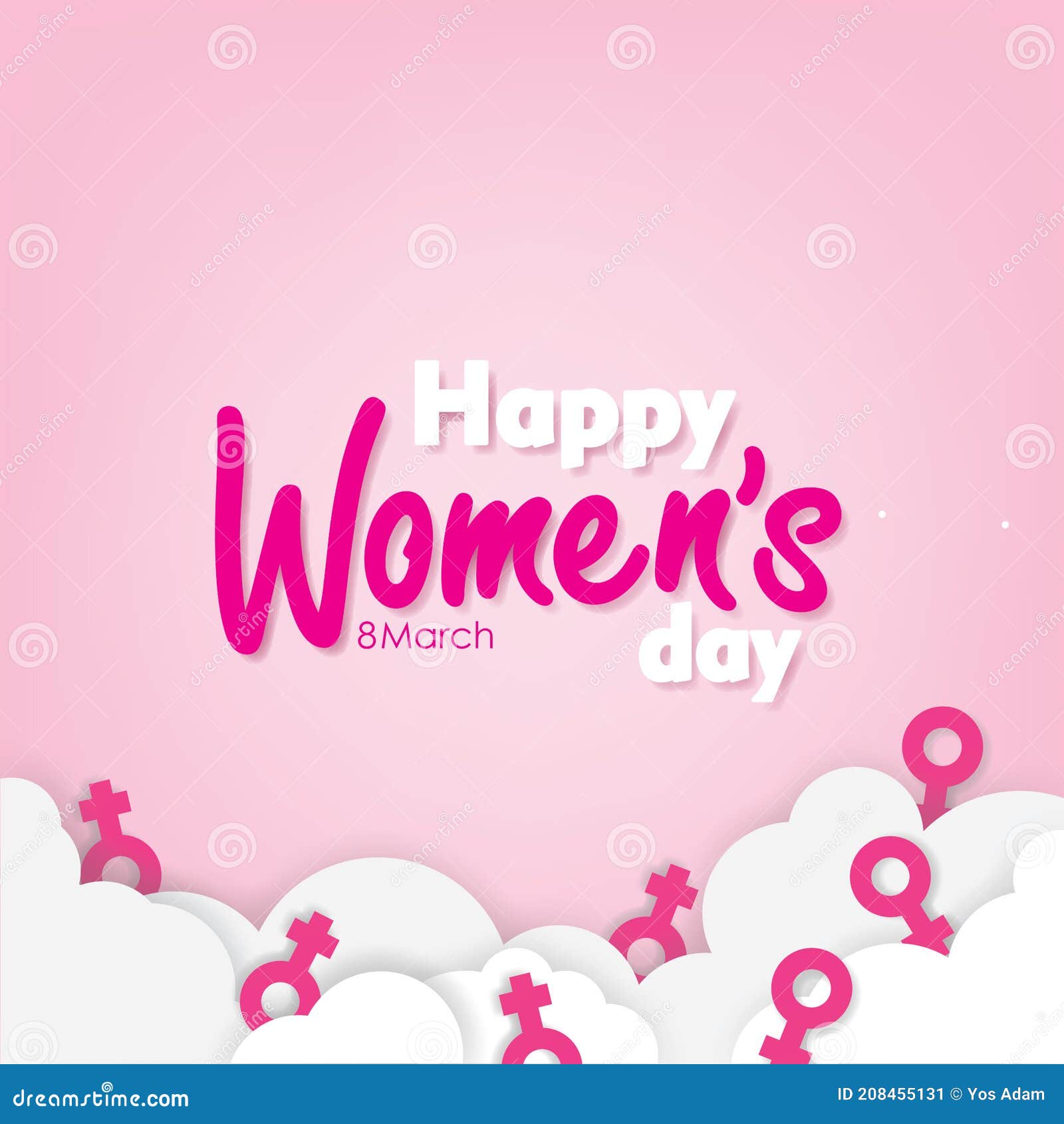 Happy Women`s Day Pink Papercut Greeting Card Vector Illustration Stock ...