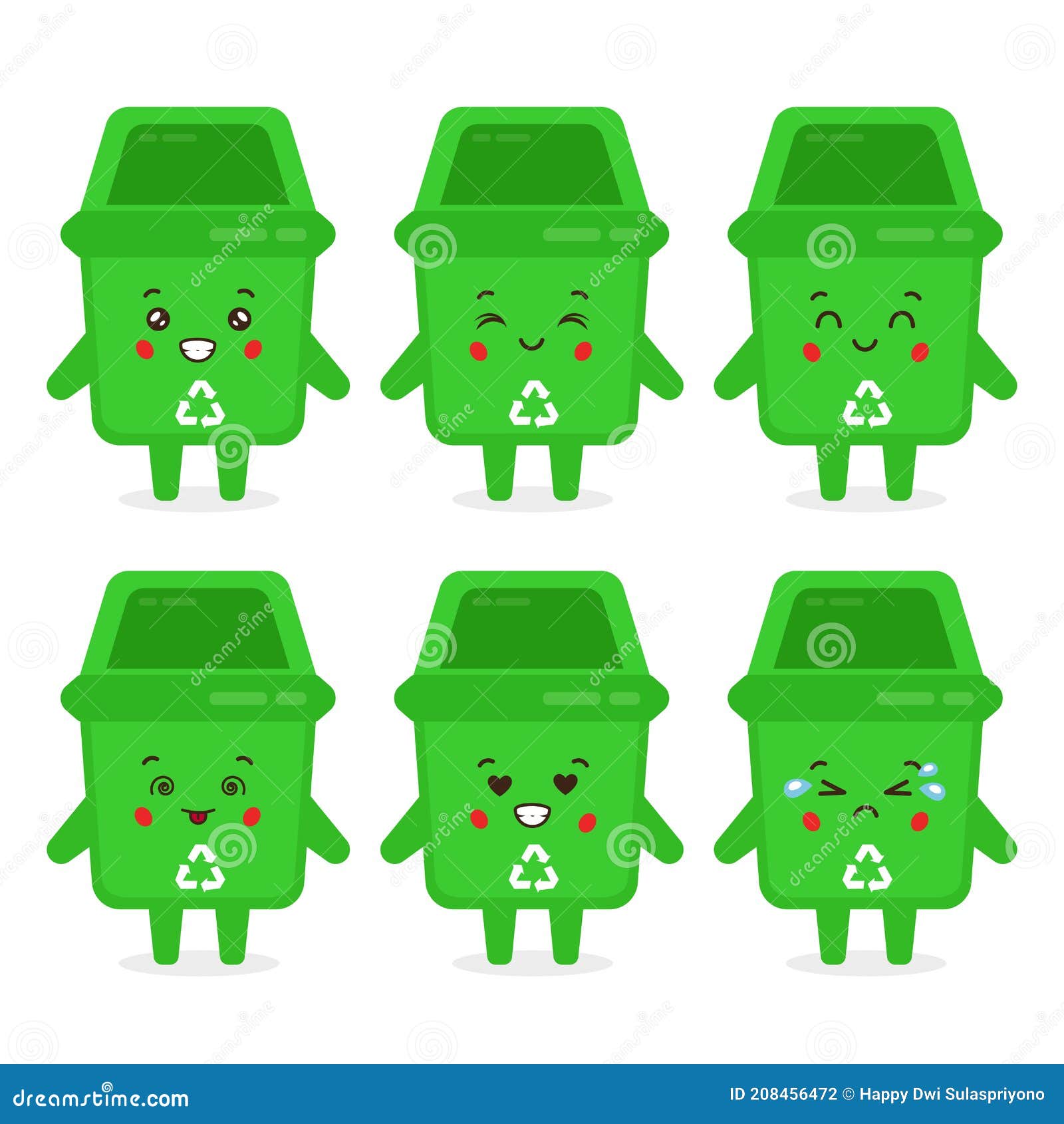 Cute Trash Can Characters with Various Expression Stock Vector ...