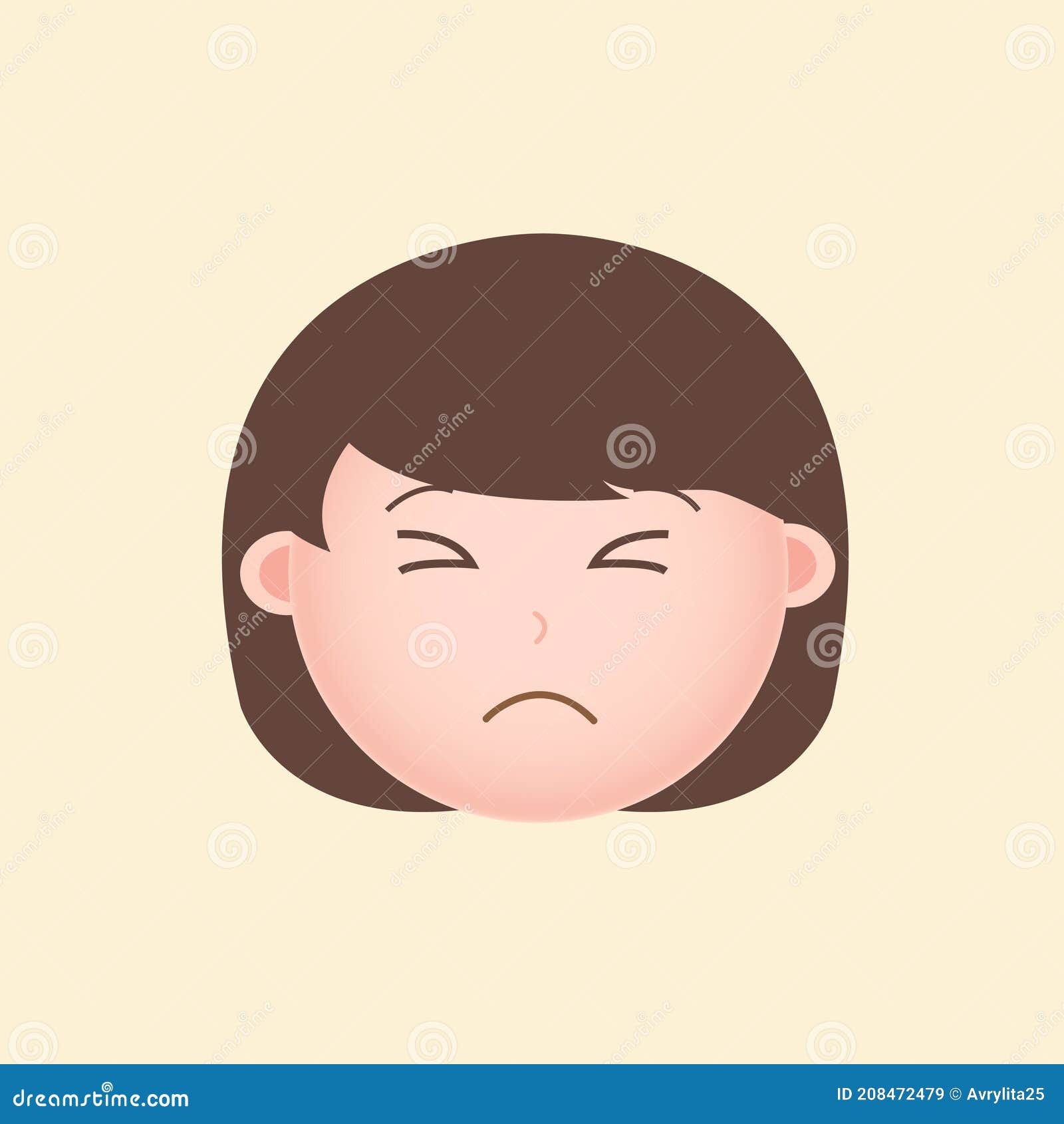 Cute Girl Head Frown Emoji Cartoon Illustration Vector Stock Vector ...
