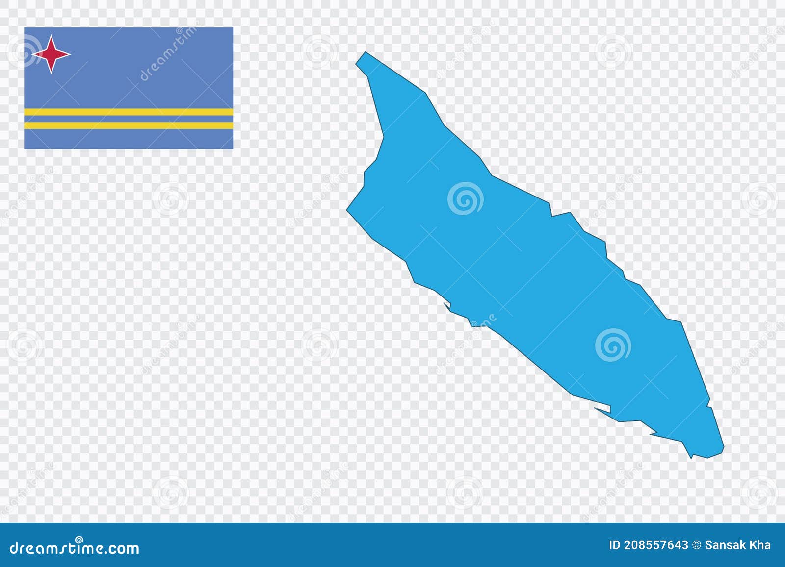 Aruba Map Design With 3D Style. Blue Aruba Map And National Flag ...