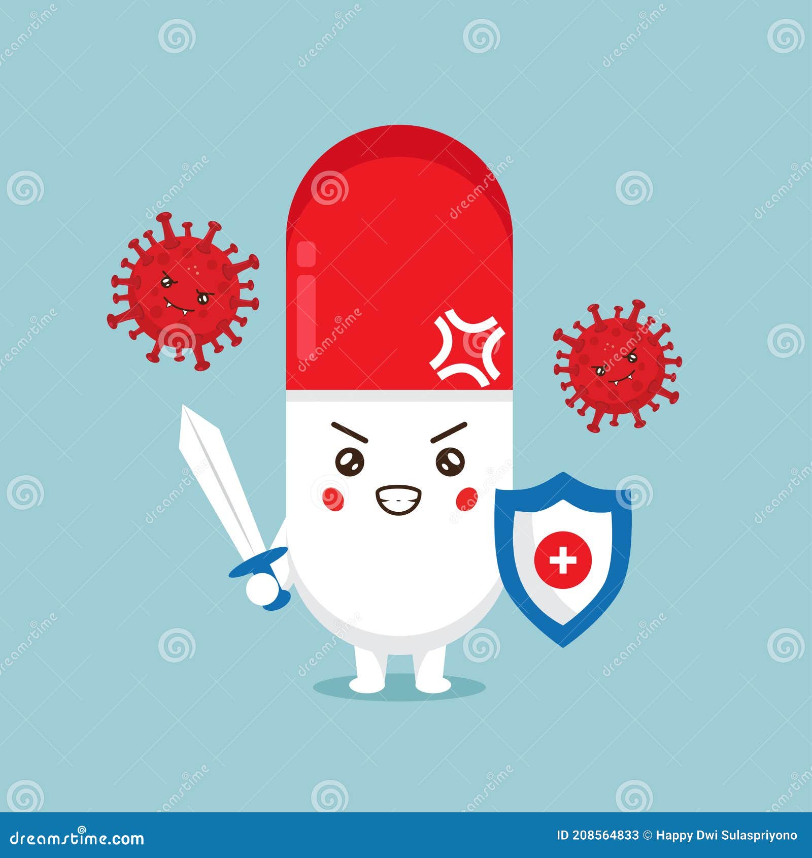 Cute Pill Characters Fight Against Viruses Stock Vector - Illustration ...