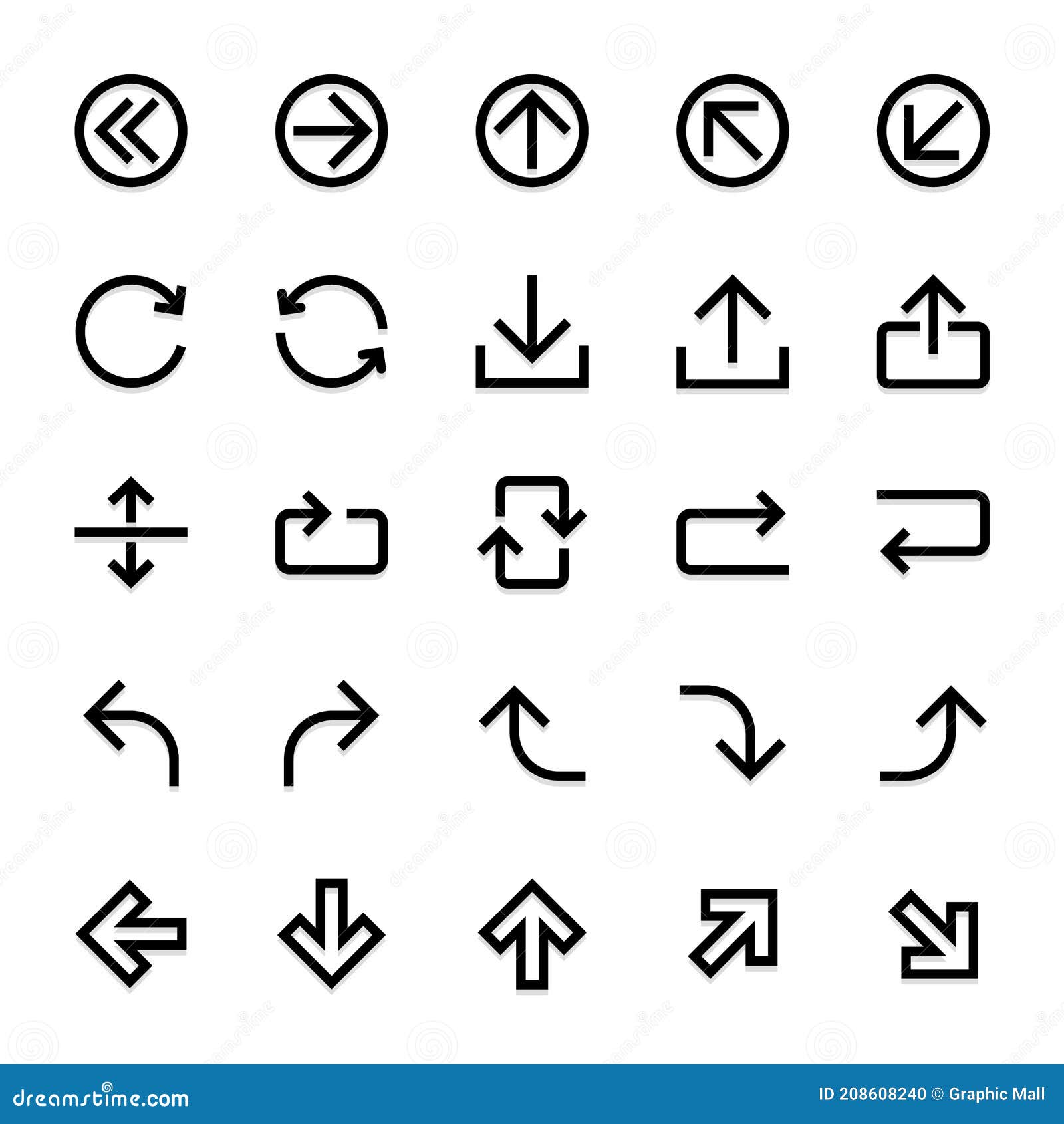 Outline Icons for Arrows Direction. Stock Vector - Illustration of ...