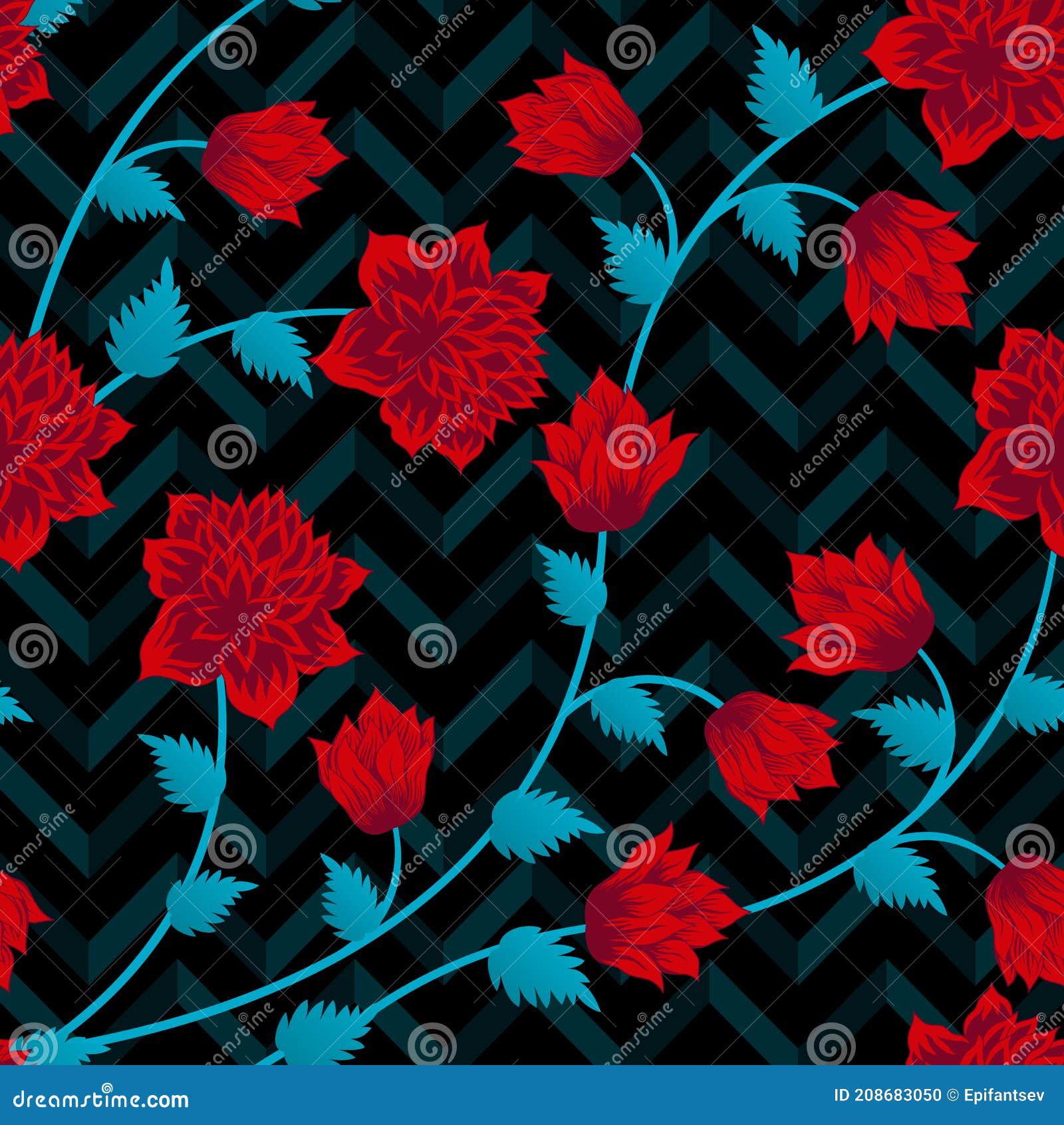 Abstract Floral Seamless Background with Flowers and Geometric ...