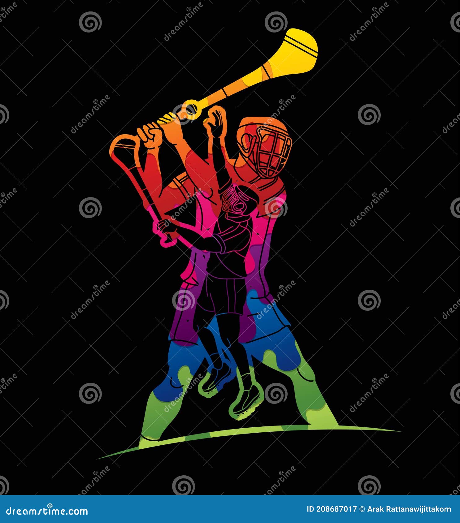 Hurling Sport Player Action. Irish Hurley Sport Cartoon Graphic Vector ...