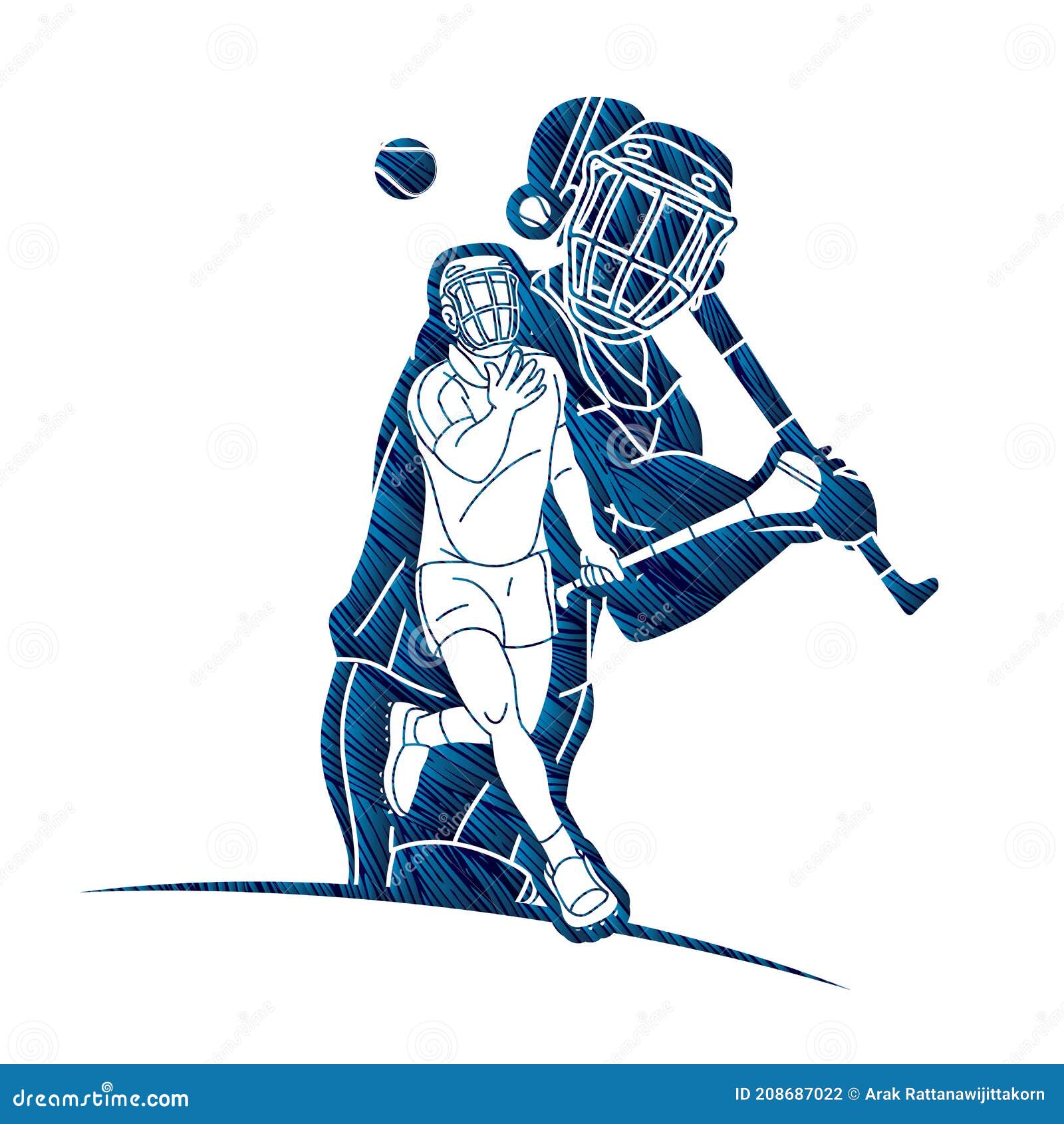 Group of Hurling Sport Players Action. Irish Hurley Sport Cartoon ...