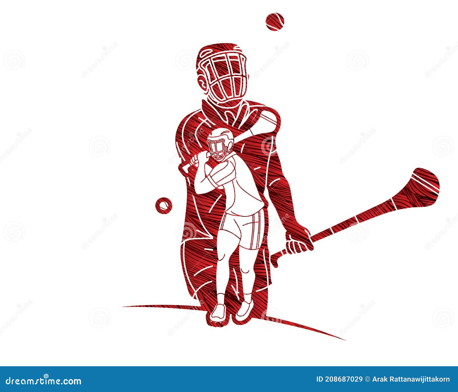 Group of Hurling Sport Players Action. Irish Hurley Sport Cartoon ...