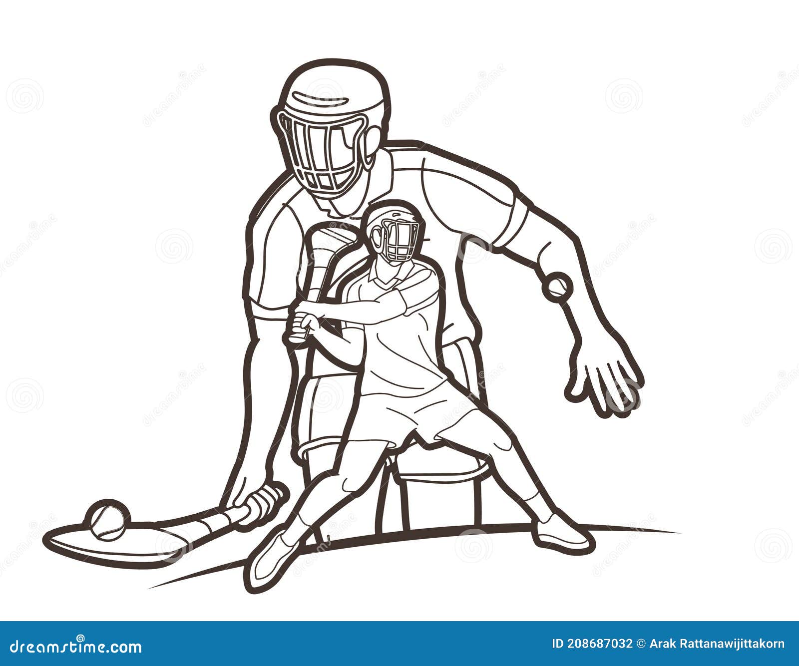 Group of Hurling Sport Players Action. Irish Hurley Sport Cartoon ...