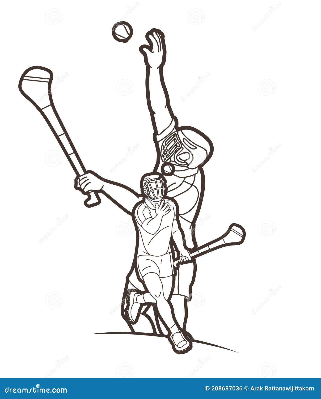 Group of Hurling Sport Players Action. Irish Hurley Sport Cartoon ...