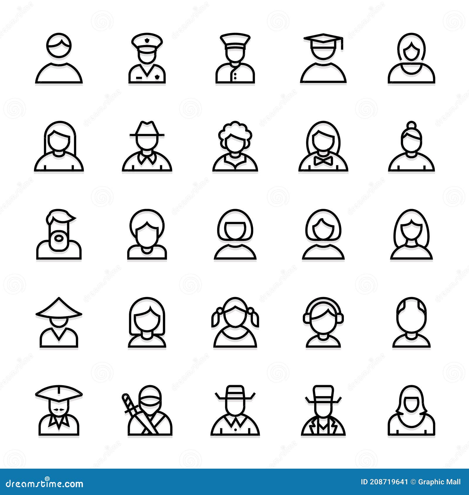 Outline icons for avatar. stock illustration. Illustration of beard ...