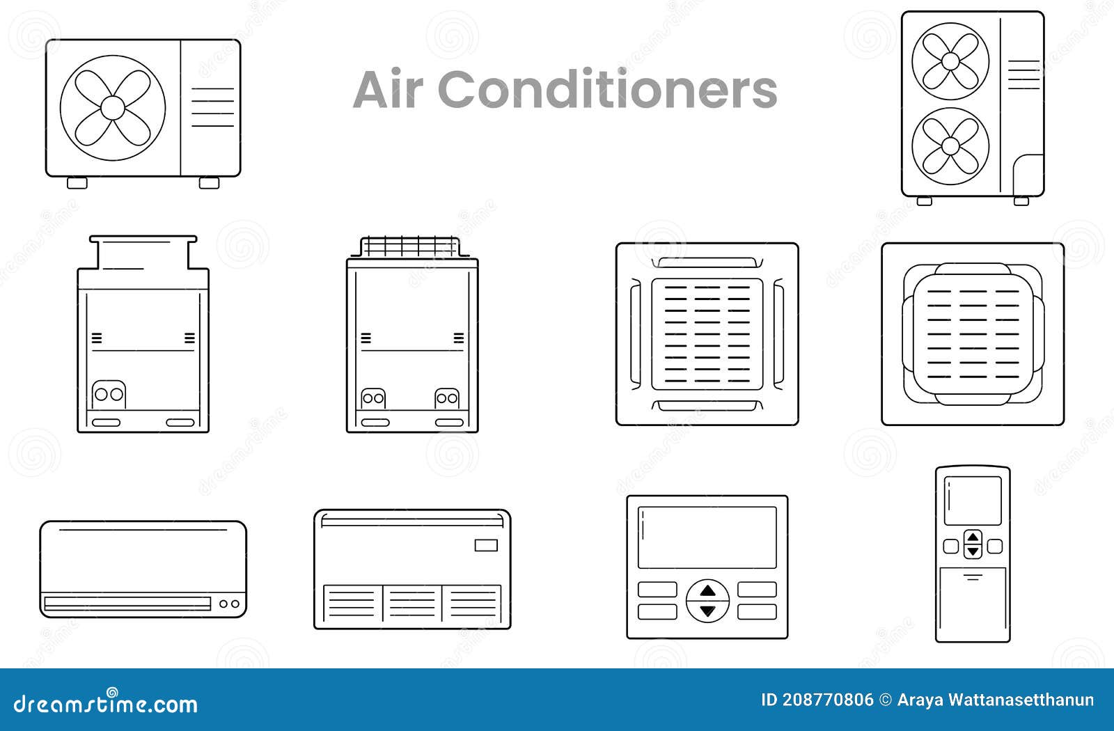 Vector Icons Set of Air Conditioners Module in Various Type Stock ...