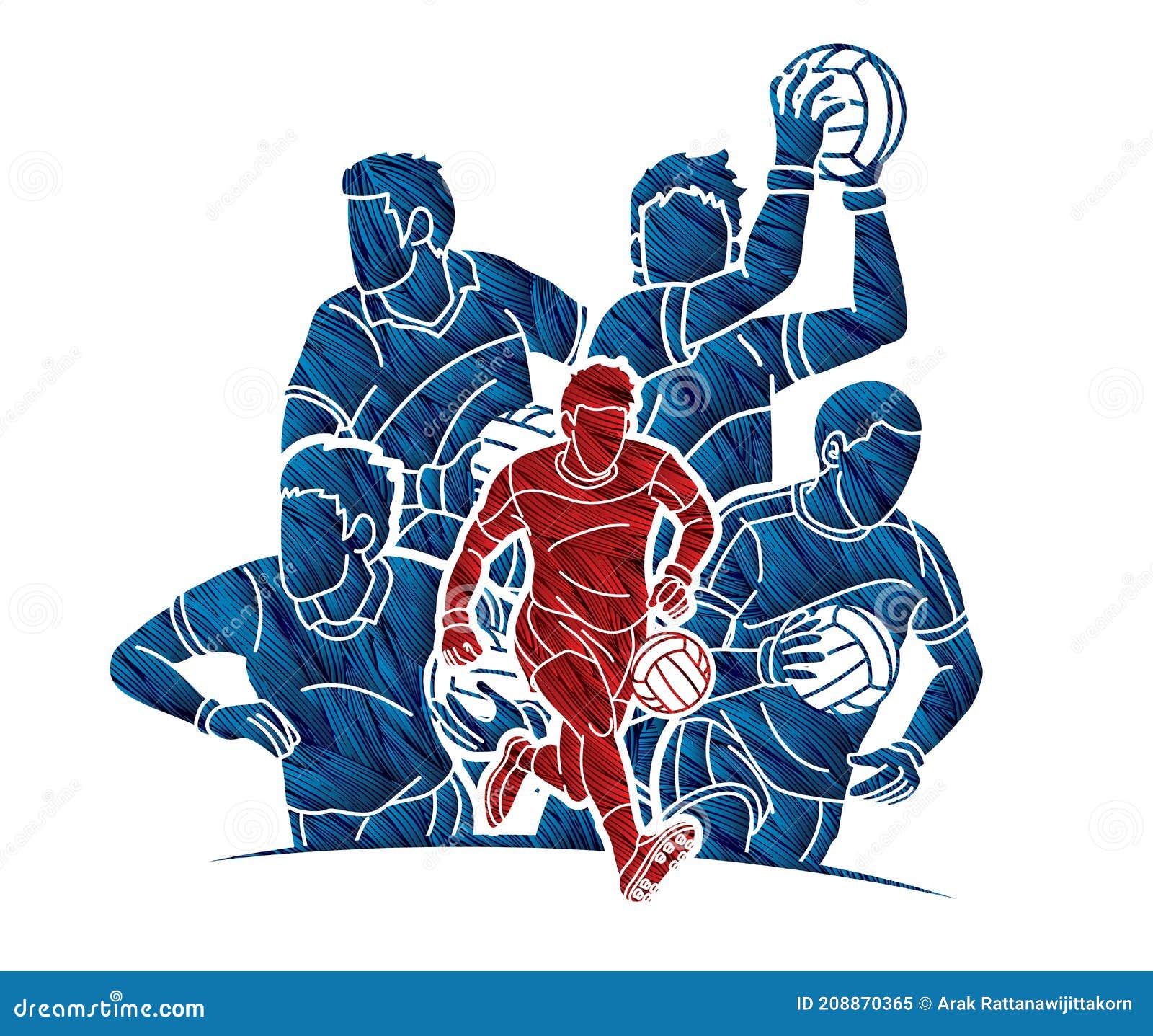 Group of Gaelic Football Men Players Action Cartoon Graphic Vector ...