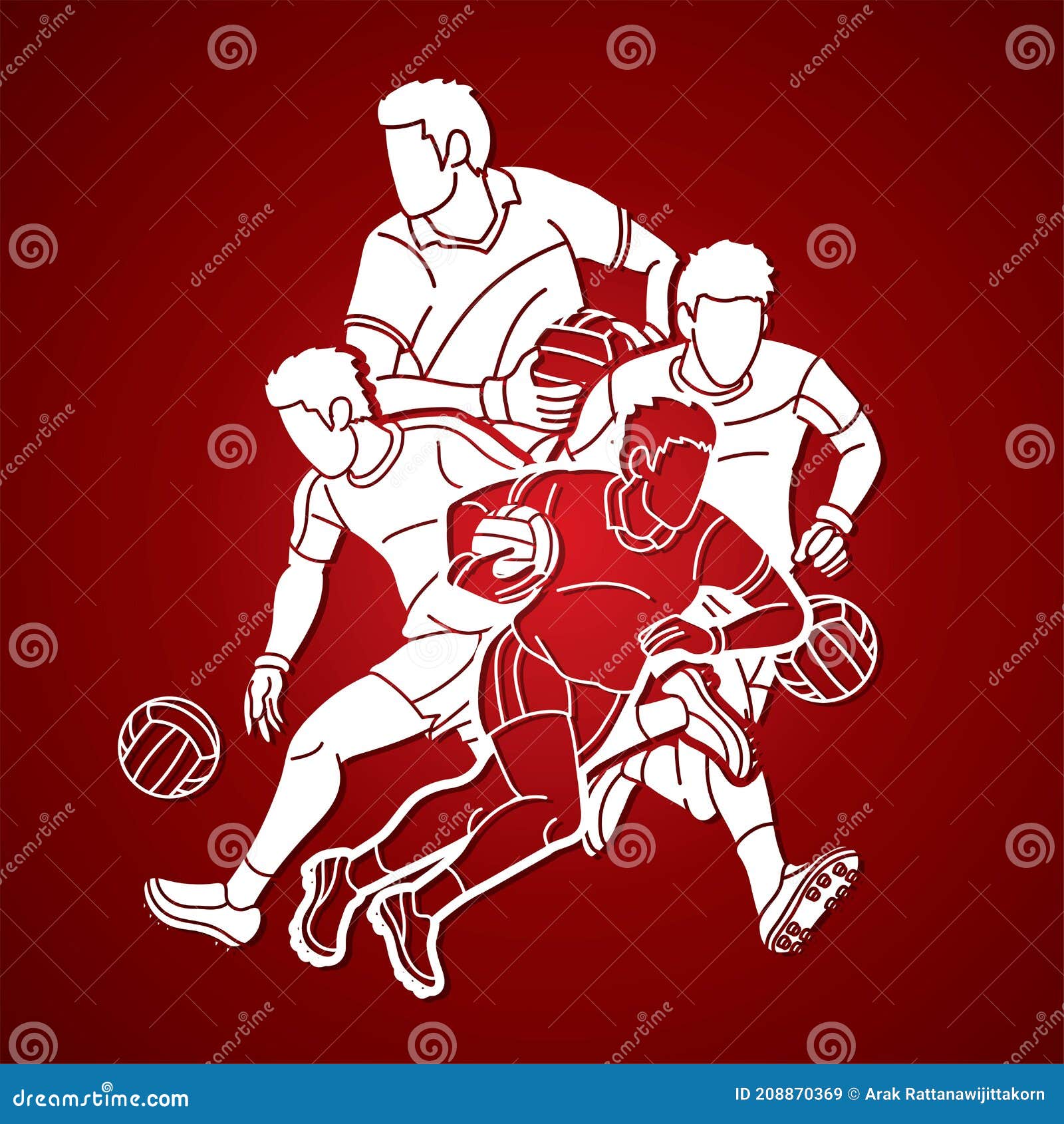 Group of Gaelic Football Men Players Action Cartoon Graphic Vector ...