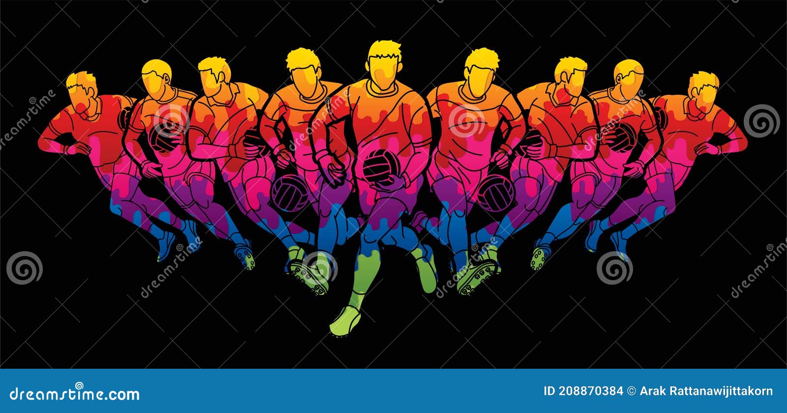 Group of Gaelic Football Men Players Action Cartoon Graphic Vector ...