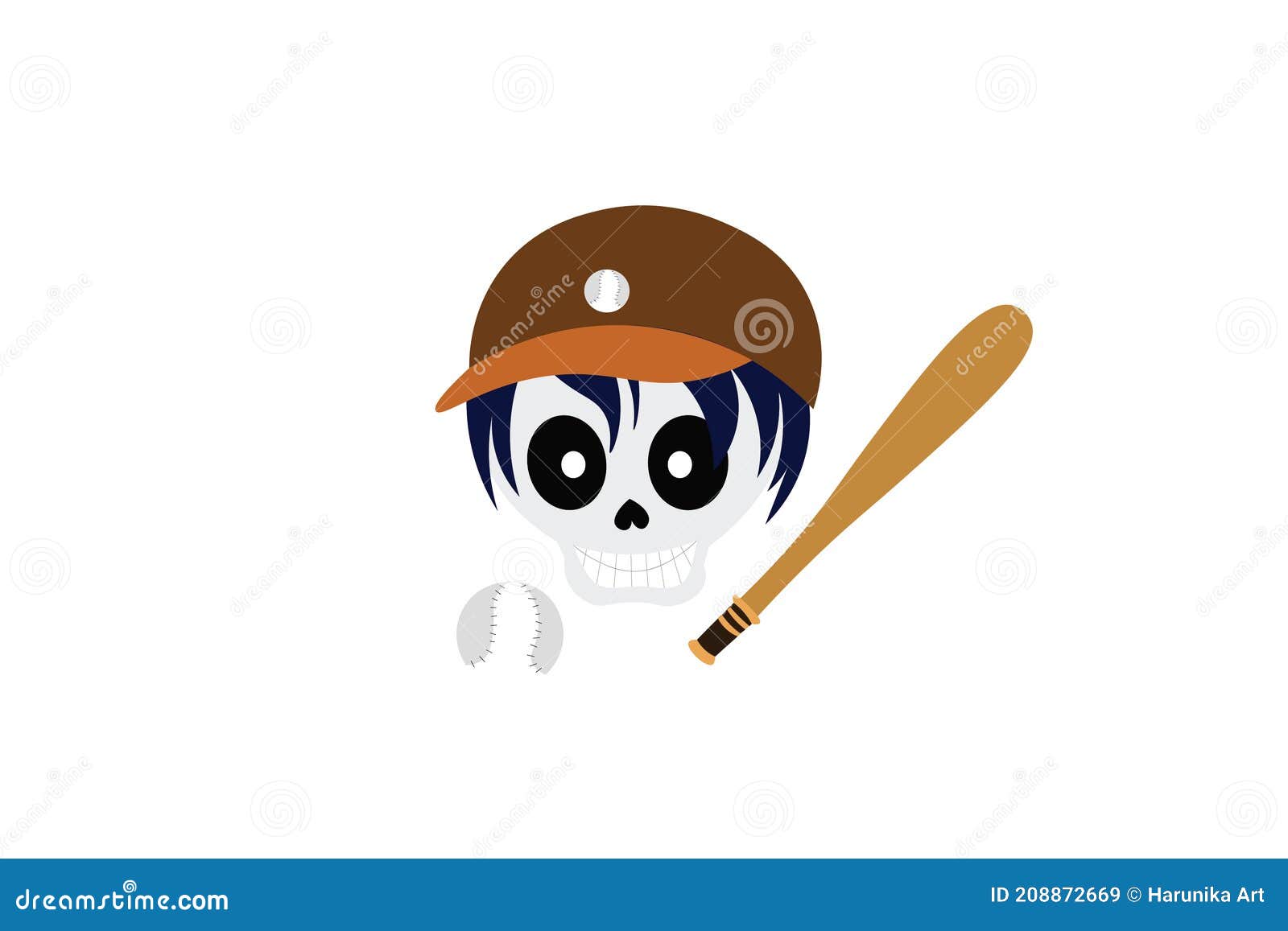 Skull Vector Illustration with Baseball Tools Stock Vector ...