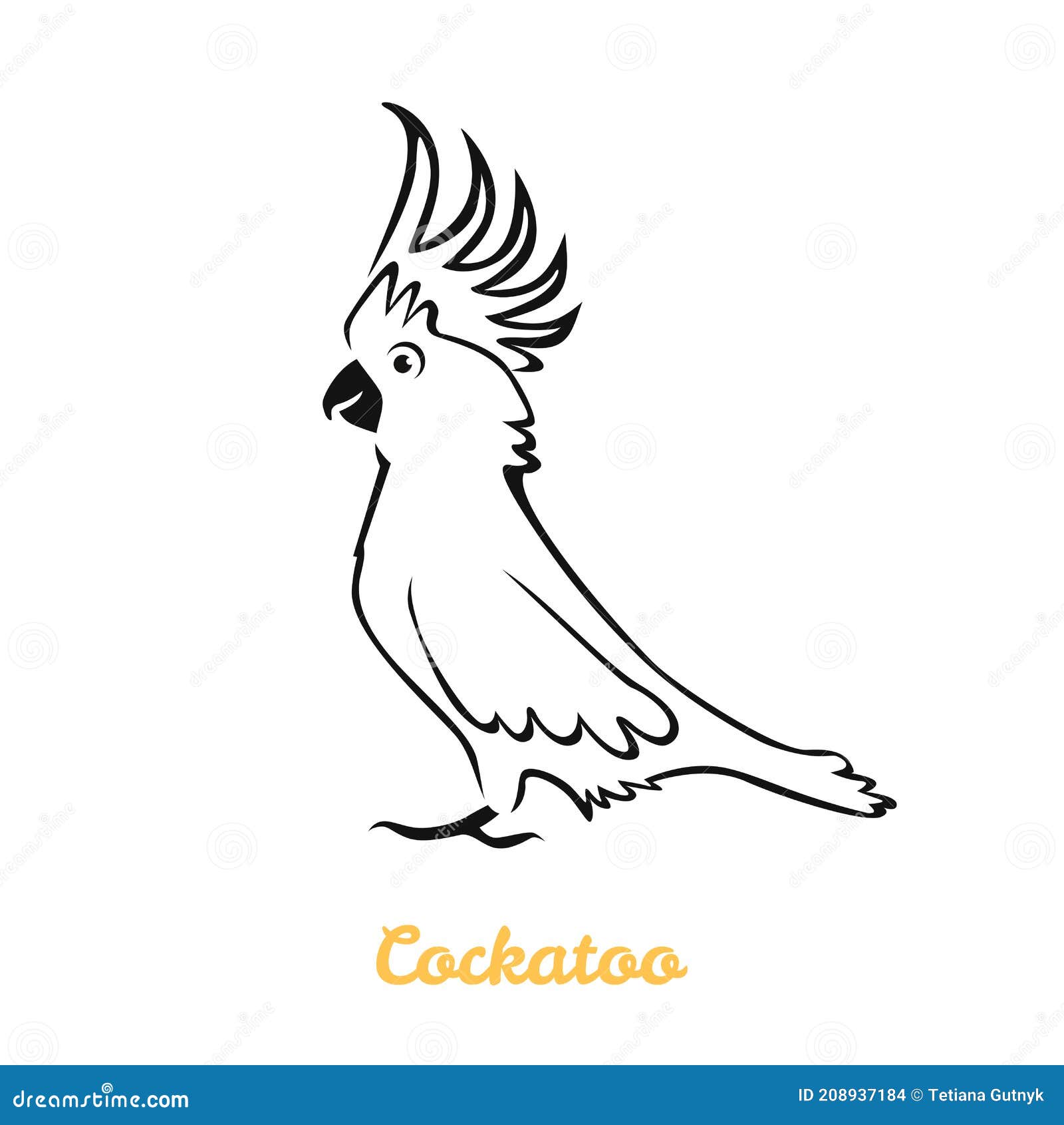Cockatoo Parrot Vector Cartoon Illustration. Black and White Silhouette ...