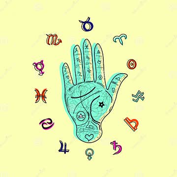 Horoscope Graphic Tee with Hand of Oracle and Zodiac Symbols Stock ...