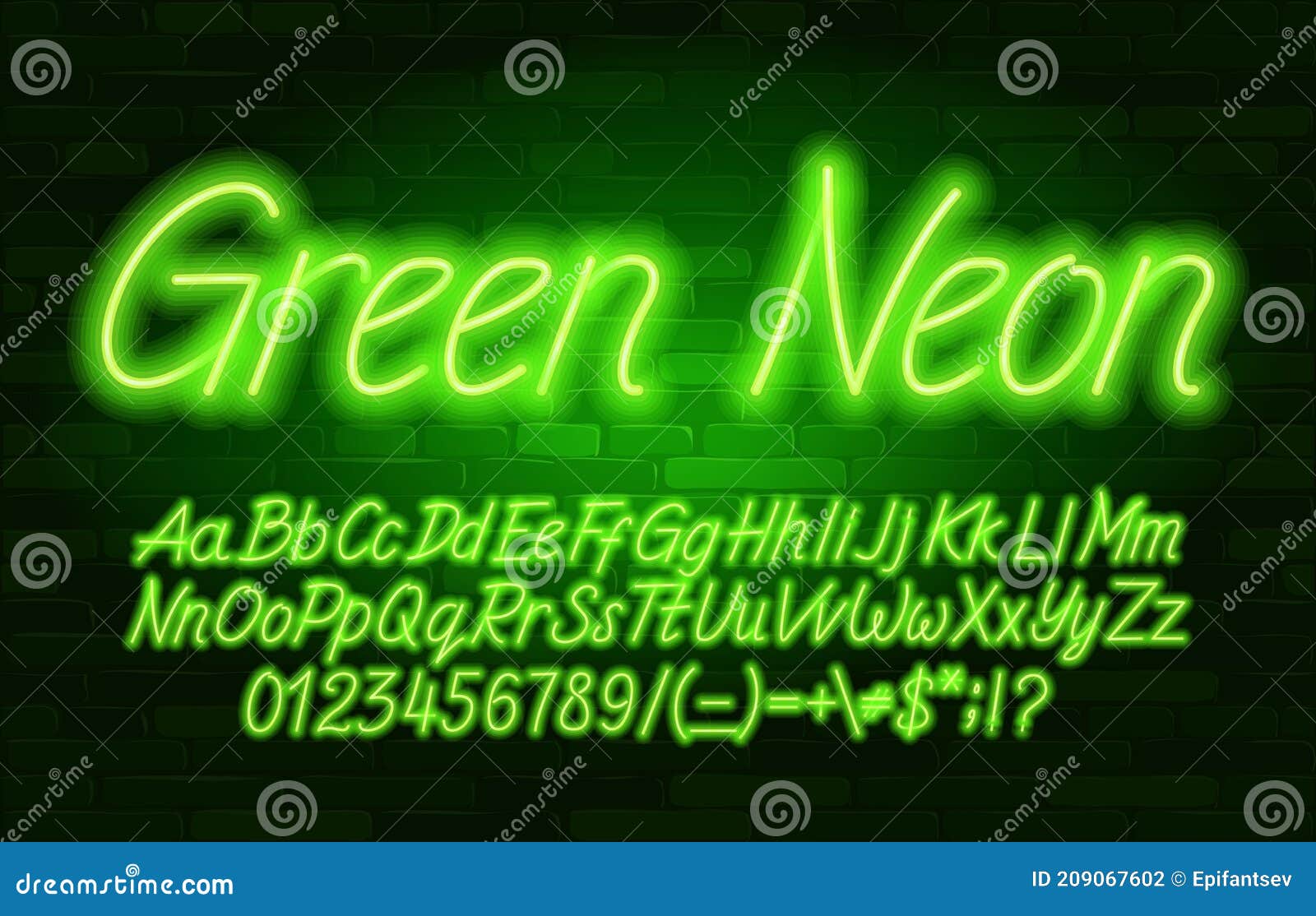 Green Neon Alphabet Font. Script Neon Color Letters, Numbers and ...
