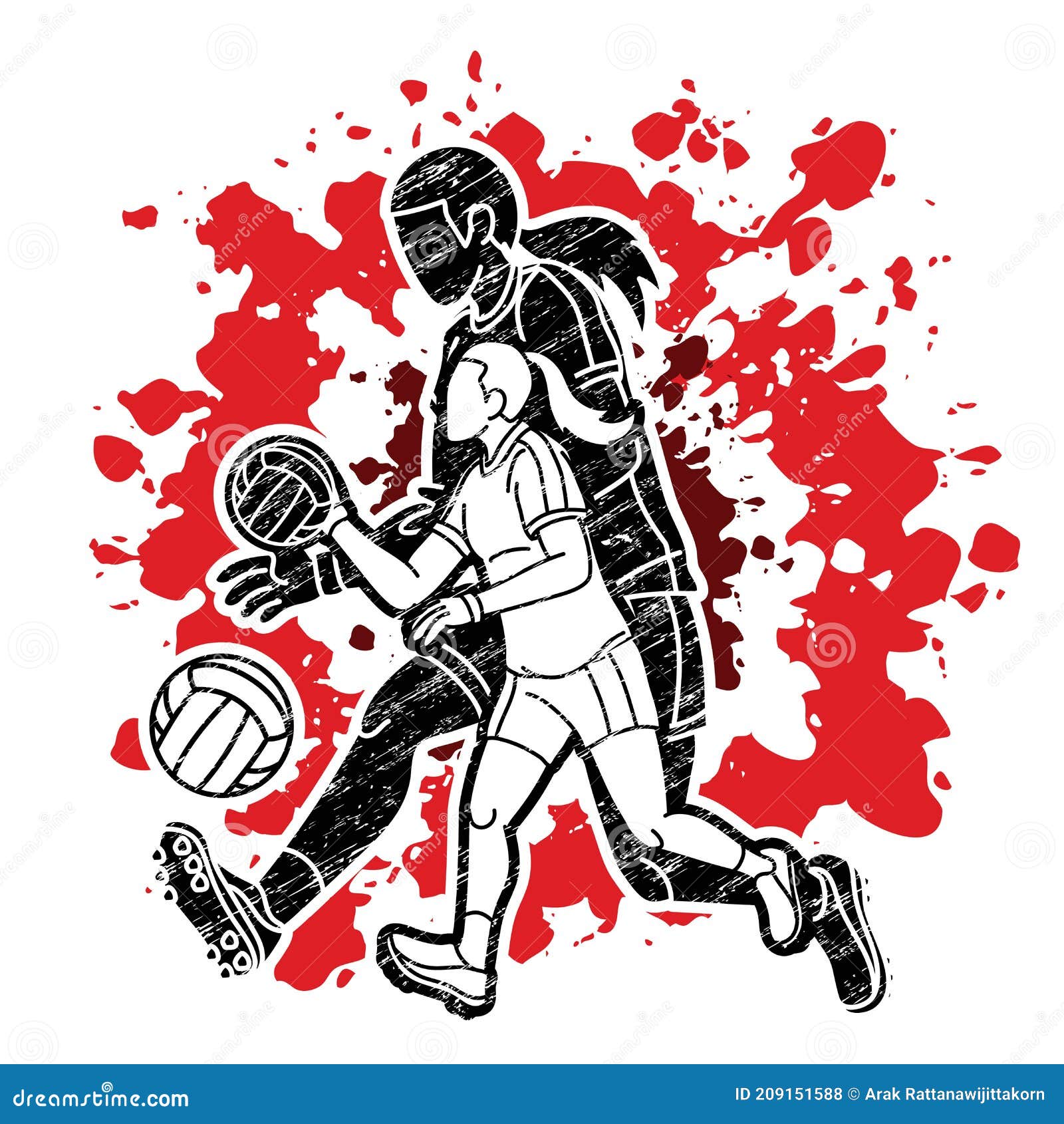 Group of Gaelic Football Women Players Action Cartoon Graphic Vector ...