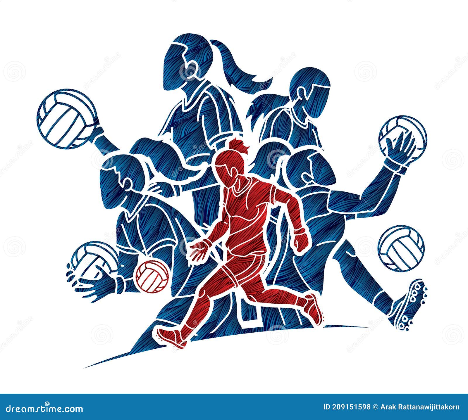 Group of Gaelic Football Women Players Action Cartoon Graphic Vector ...