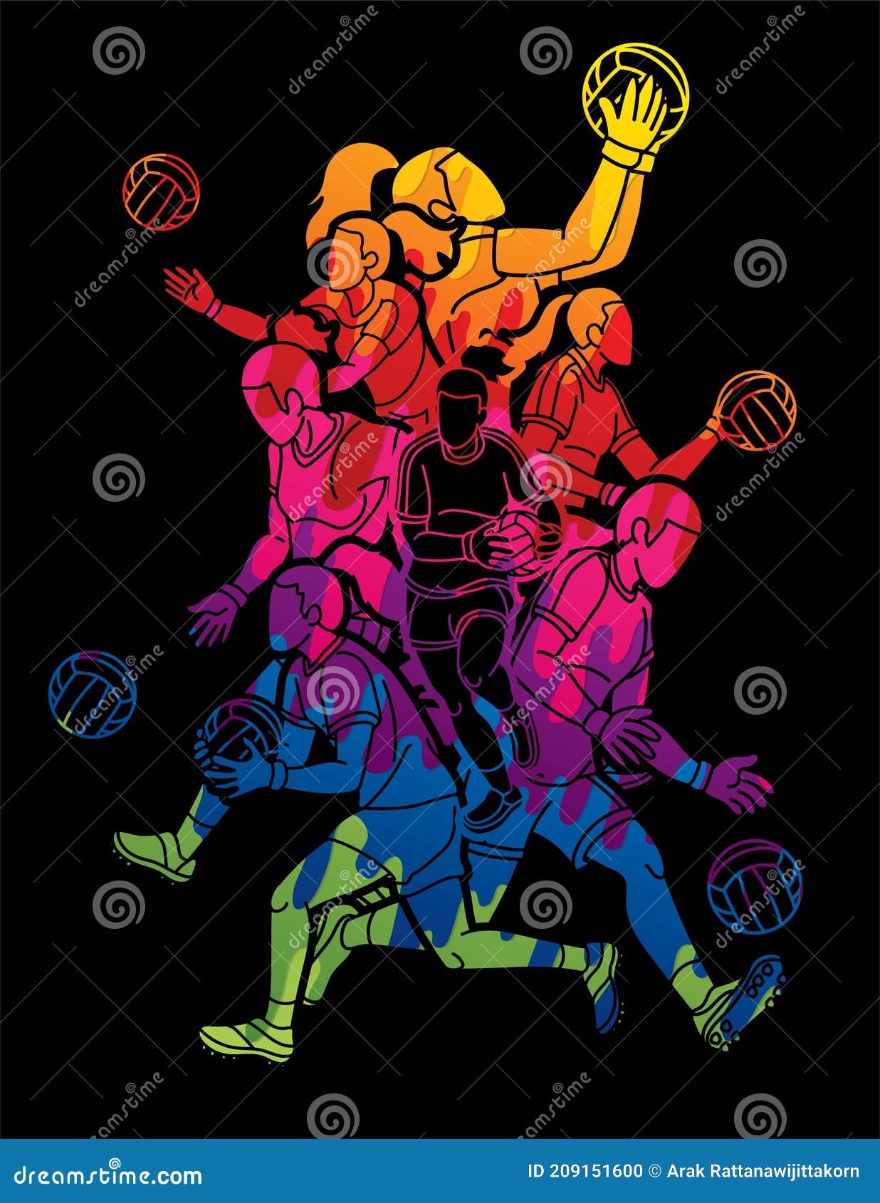 Group of Gaelic Football Women Players Action Cartoon Graphic Vector ...