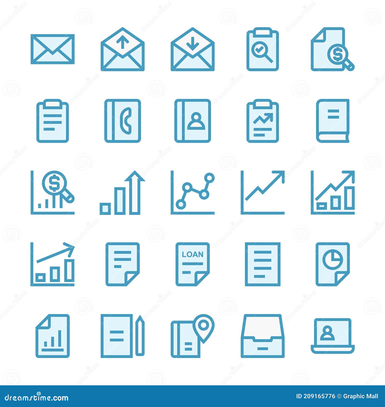 Filled Blue Outline Icons for Business Management and Growth. Stock ...