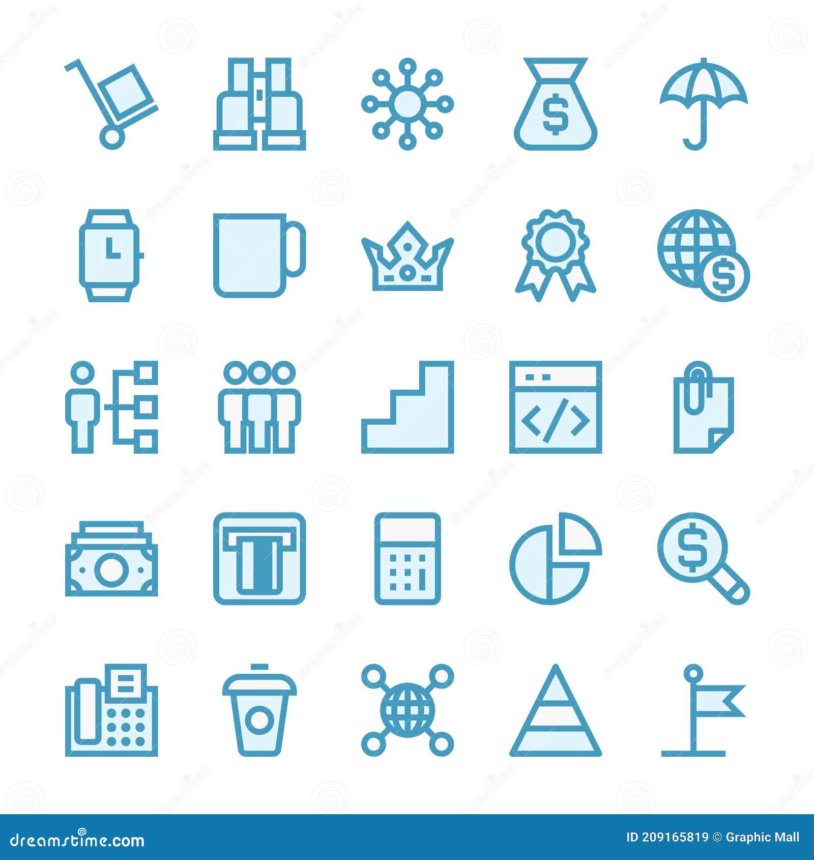Filled Blue Outline Icons for Business Management and Growth. Stock ...