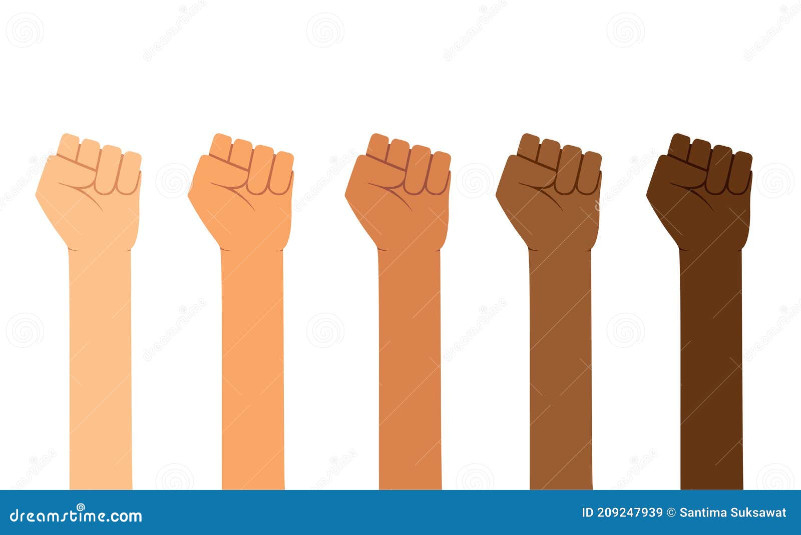 Fist Hands Up Of Different Types Of Skins Vector Design | CartoonDealer ...