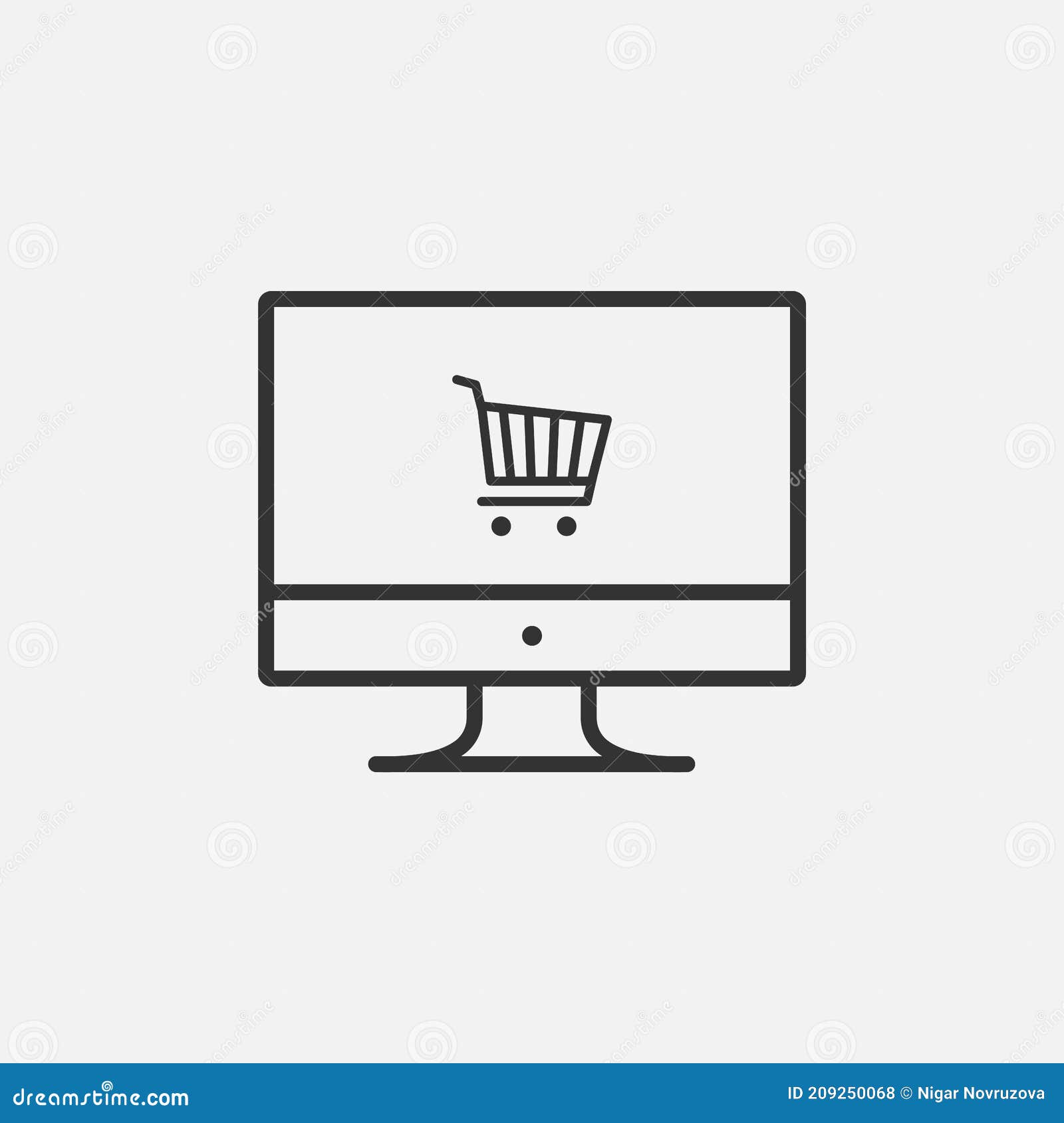 Vector Illustration of Computer with Basket Icon on Grey Background ...