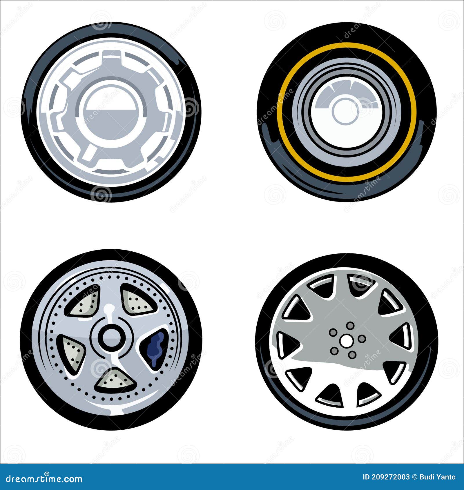 This Set of Car Wheel Vectors with Detail on a White Background Stock ...